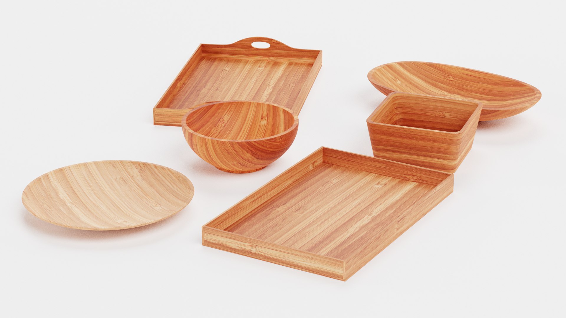 Bamboo Tableware Plate Bowls Model - TurboSquid 1498991
