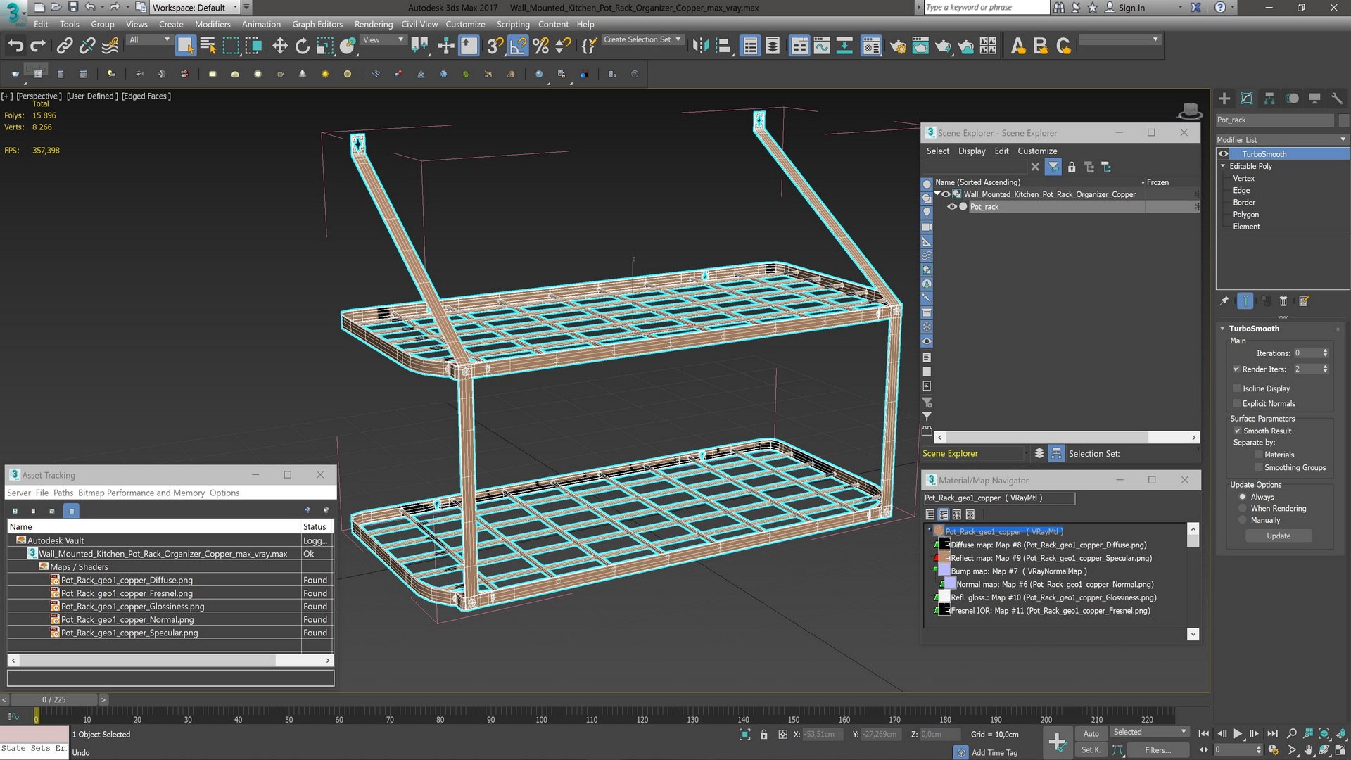 Wall Mounted Kitchen Pot Rack Organizer Copper 3D Model - TurboSquid ...