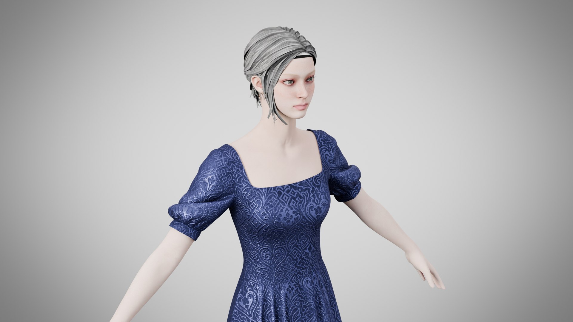 3D Model Dress 27 Midnight Blue Velvet With Design - TurboSquid 2483355