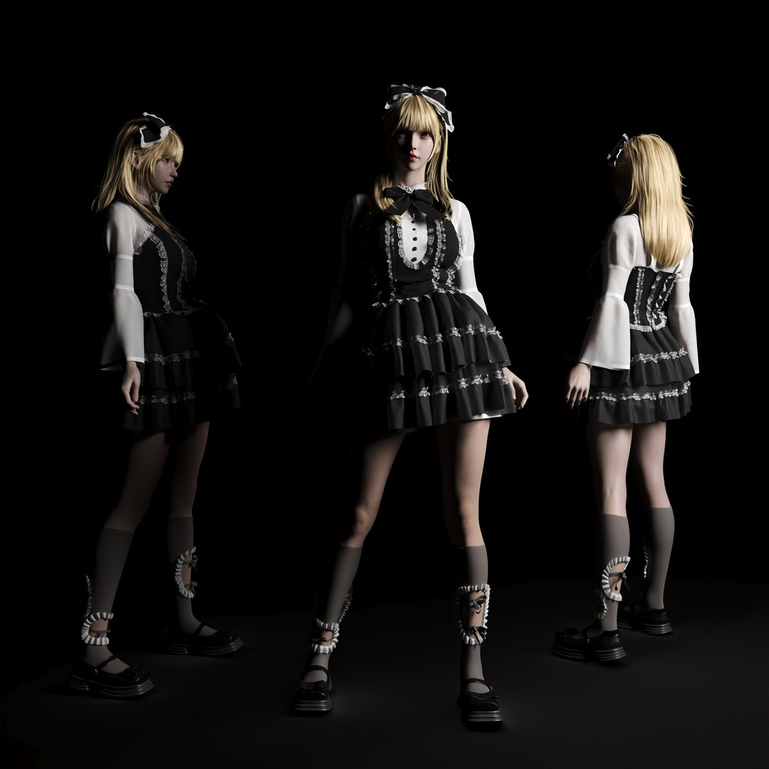 3D A Blonde Girl In A Lolita Dress - TurboSquid 2201384