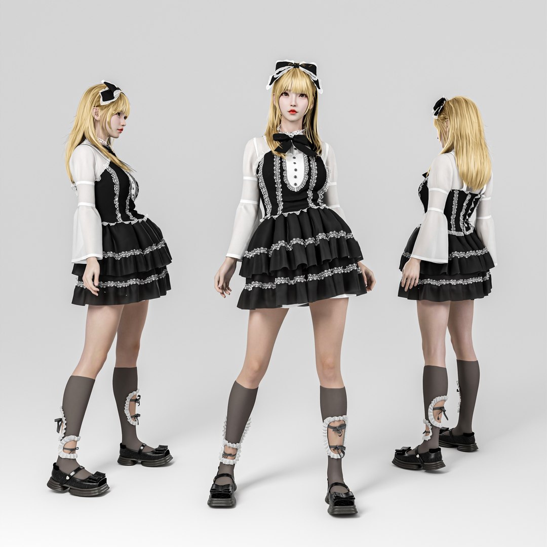 3D A Blonde Girl In A Lolita Dress - TurboSquid 2201384