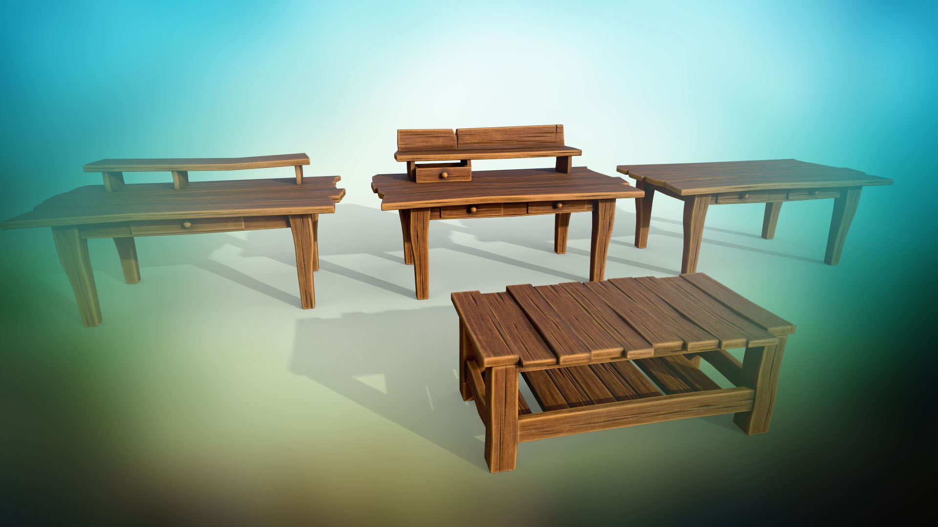 3D Set Of Stylized Tables PBR Low-poly Game Ready 3D Model Model ...