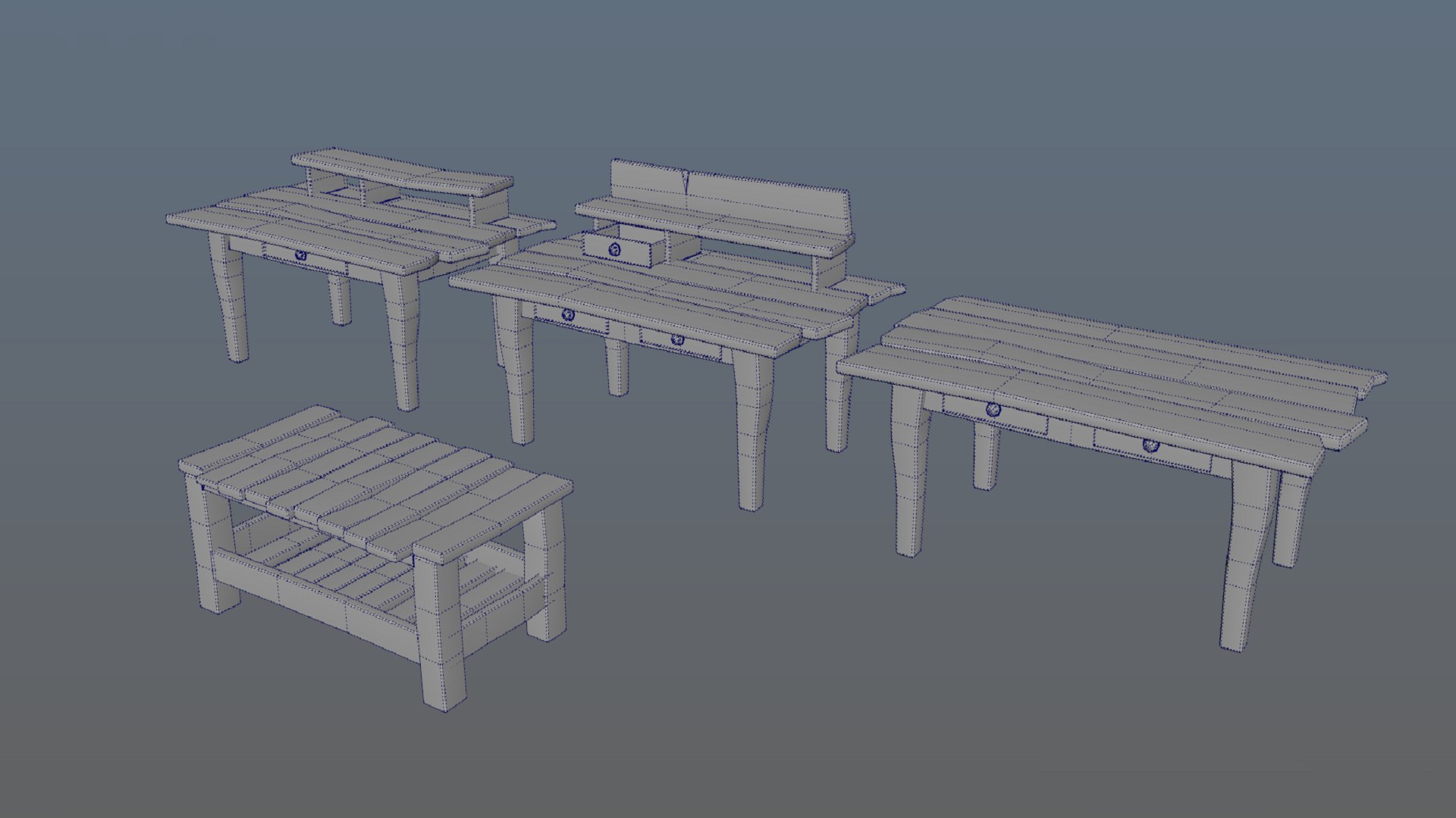 3D Set Of Stylized Tables PBR Low-poly Game Ready 3D Model Model ...