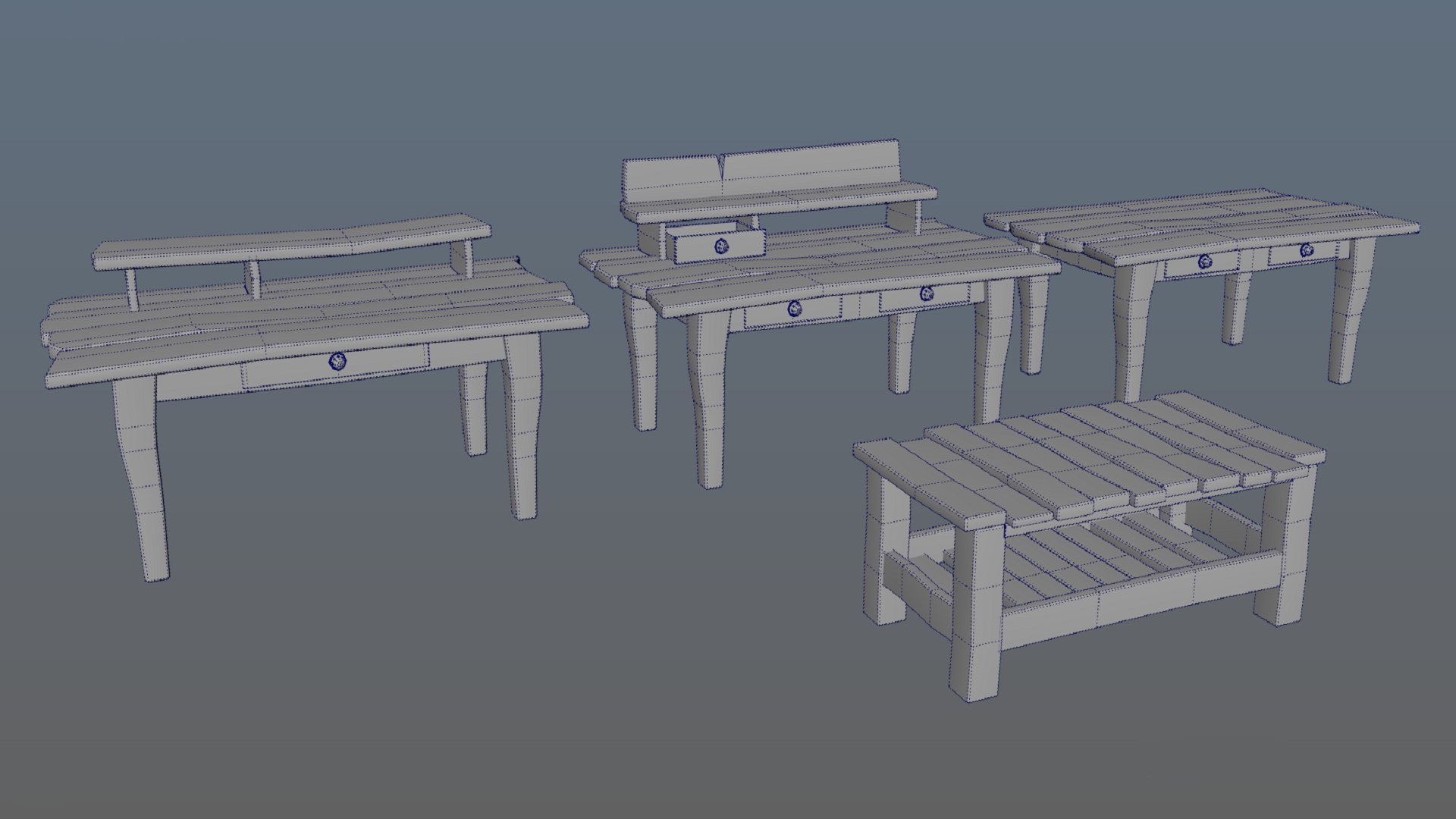 3D Set Of Stylized Tables PBR Low-poly Game Ready 3D Model Model ...