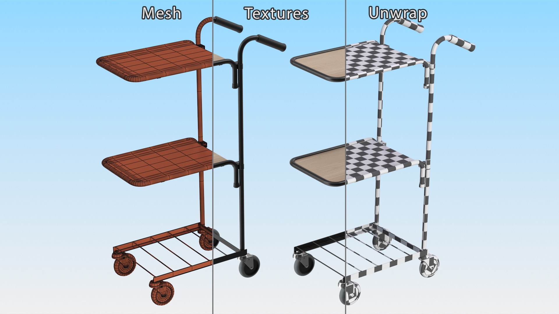 Mini Trolley With Two Shelves Black 3D Model - TurboSquid 1971280