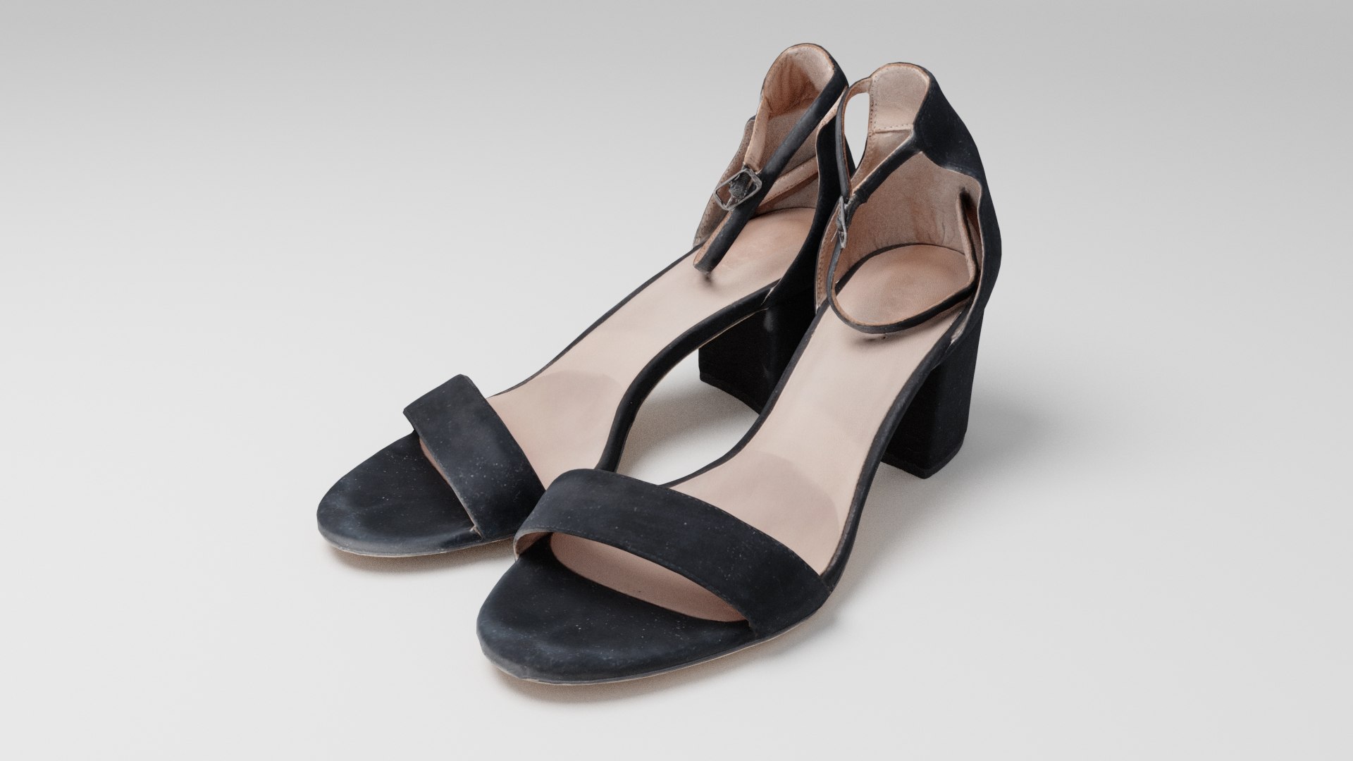 Pair Of Black Womans Heeled Sandals Sandal On Heel 3D Model ...