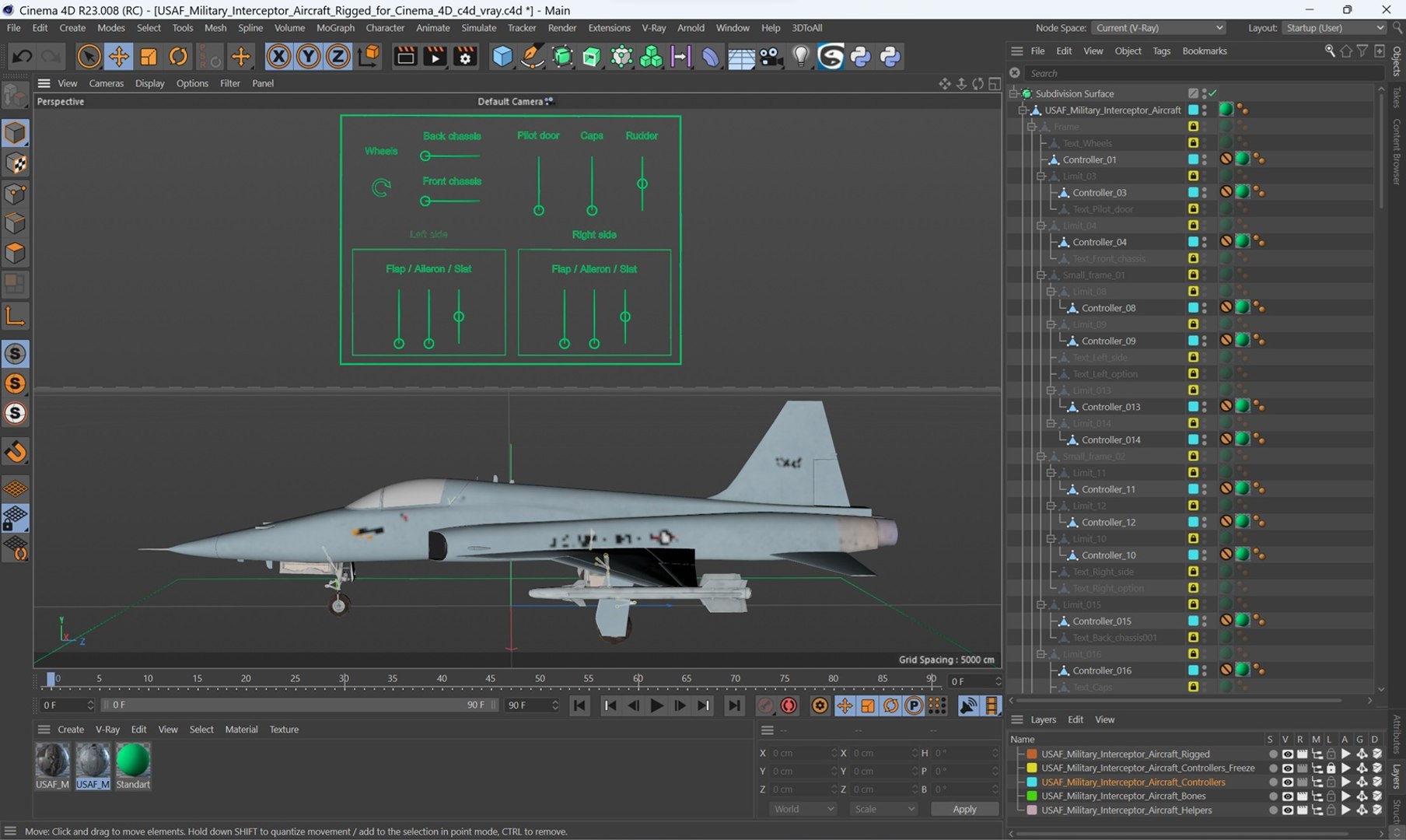 USAF Military Interceptor Aircraft Rigged For Cinema 4D 3D Model ...