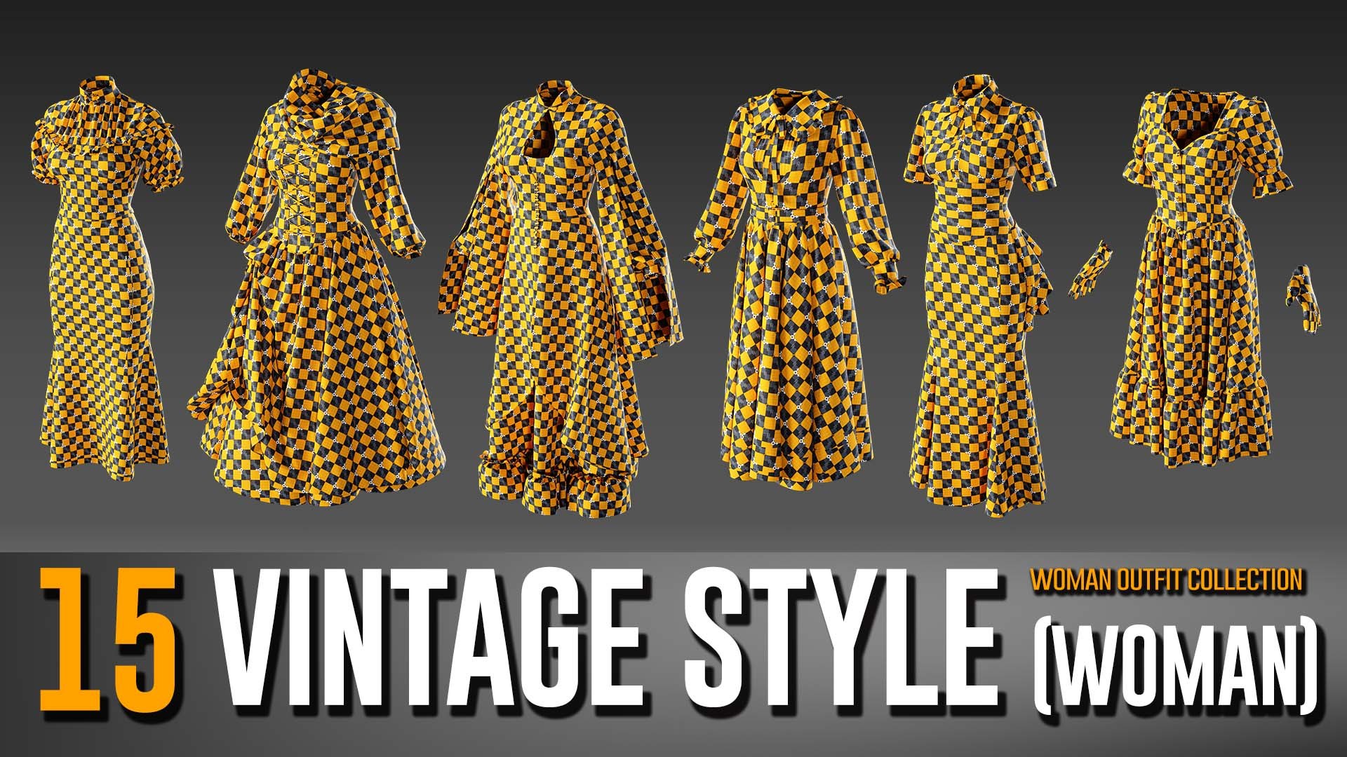 3D Model 15 Woman Vintage Style Wear Collection- VOL 23 - TurboSquid ...