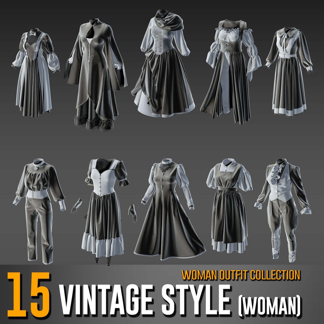3D Model 15 Woman Vintage Style Wear Collection- VOL 23 - TurboSquid ...