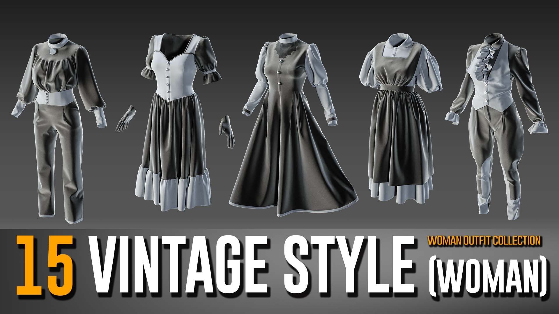 3D Model 15 Woman Vintage Style Wear Collection- VOL 23 - TurboSquid ...