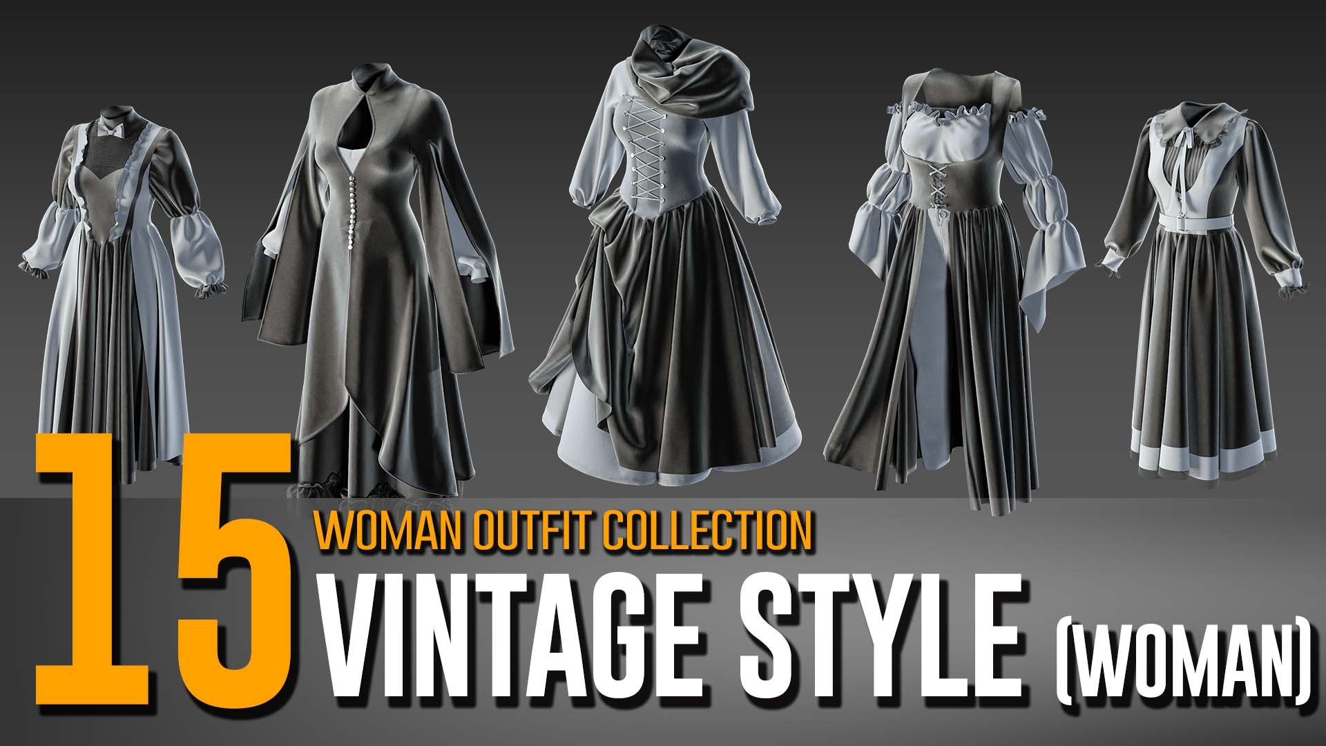 3D Model 15 Woman Vintage Style Wear Collection- VOL 23 - TurboSquid ...