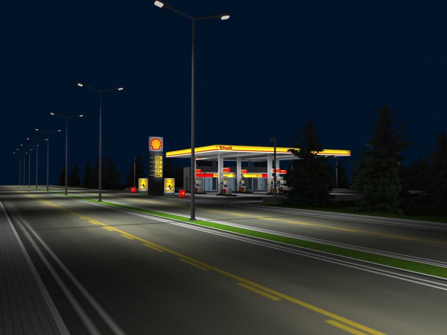 3d Model Of Shell Gas Station Night