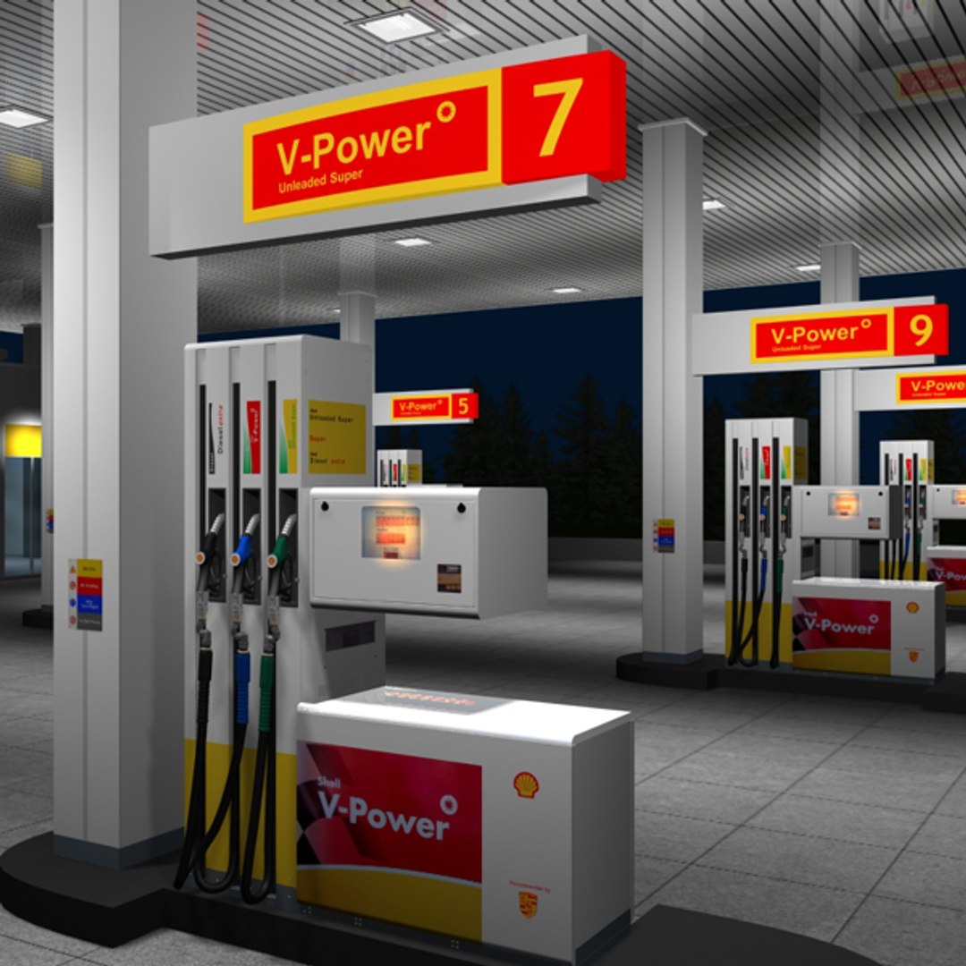 3d Model Of Shell Gas Station Night