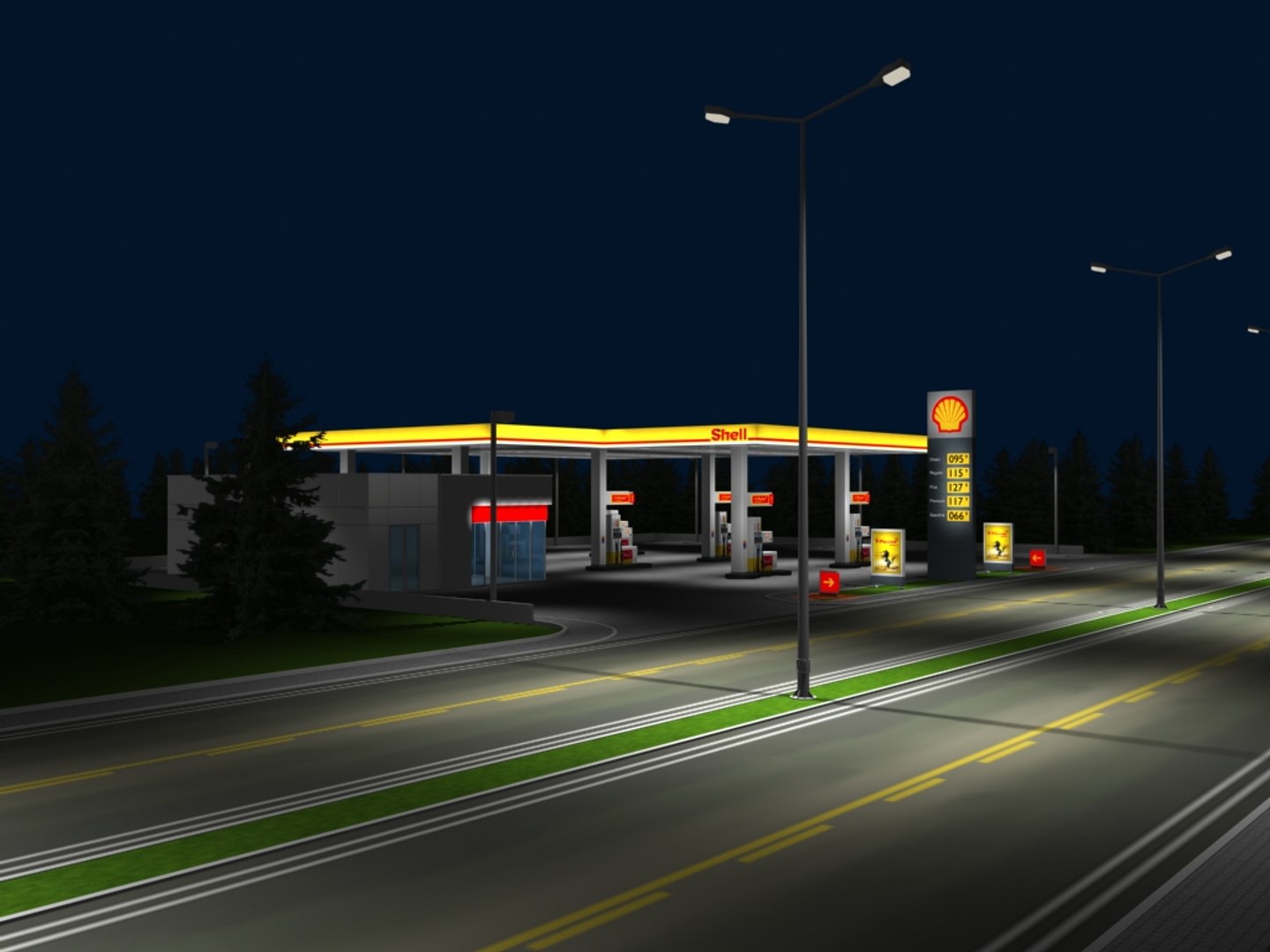 3d Model Of Shell Gas Station Night