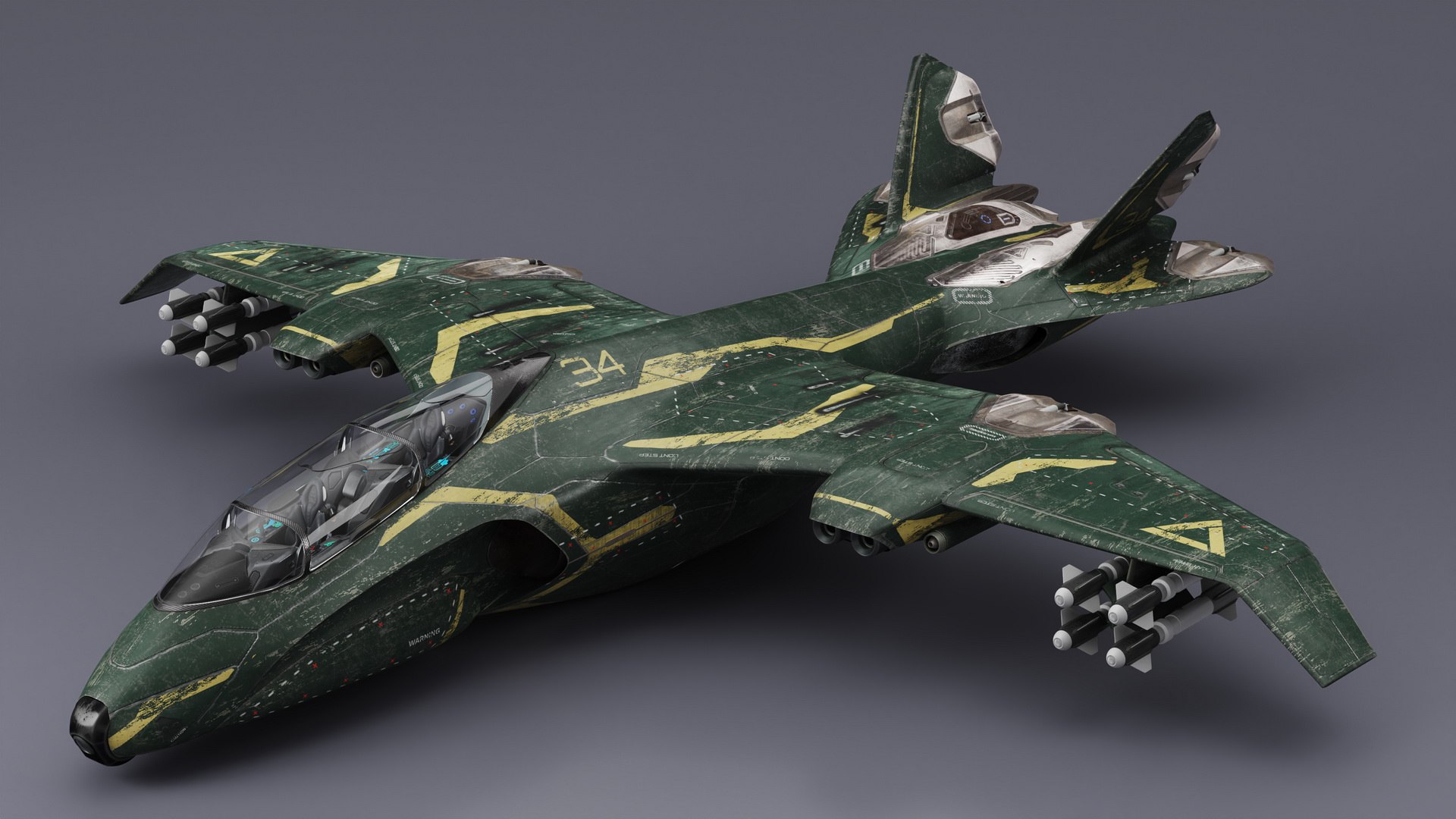 Futuristic Damaged Fighter Aircraft 3D Model - TurboSquid 2299958