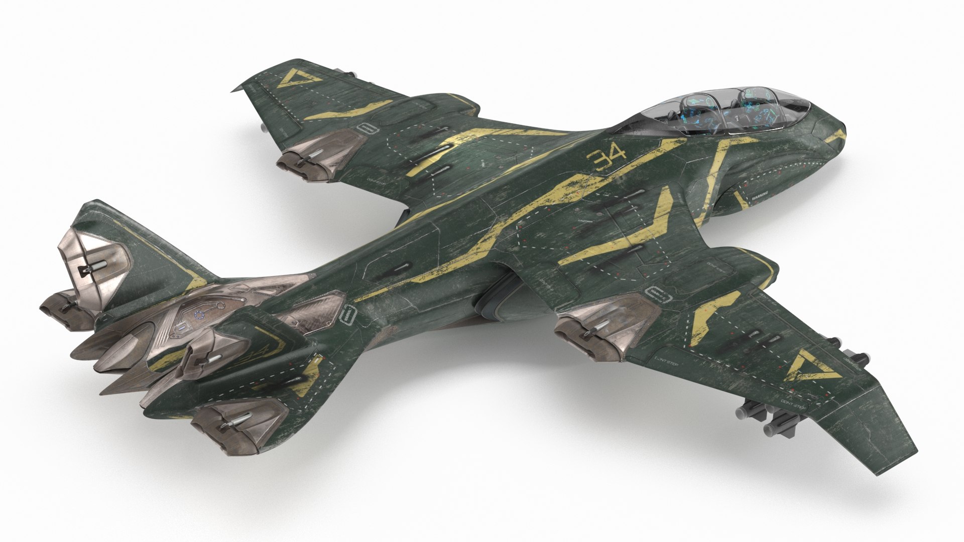 Futuristic Damaged Fighter Aircraft 3D Model - TurboSquid 2299958