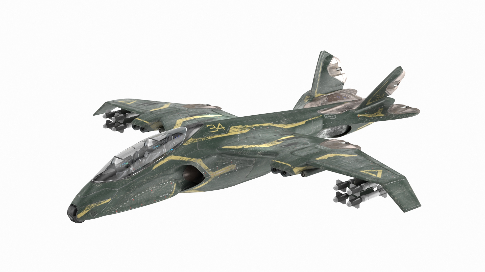 Futuristic Damaged Fighter Aircraft 3D Model - TurboSquid 2299958