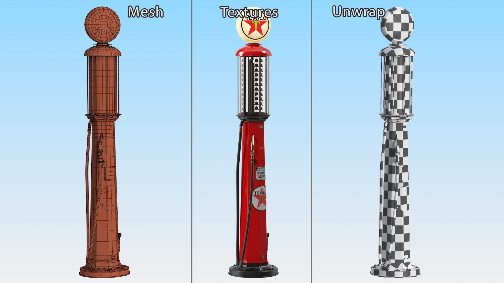 Hand Crank Gas Pump TEXACO Light On Model - TurboSquid 2199167