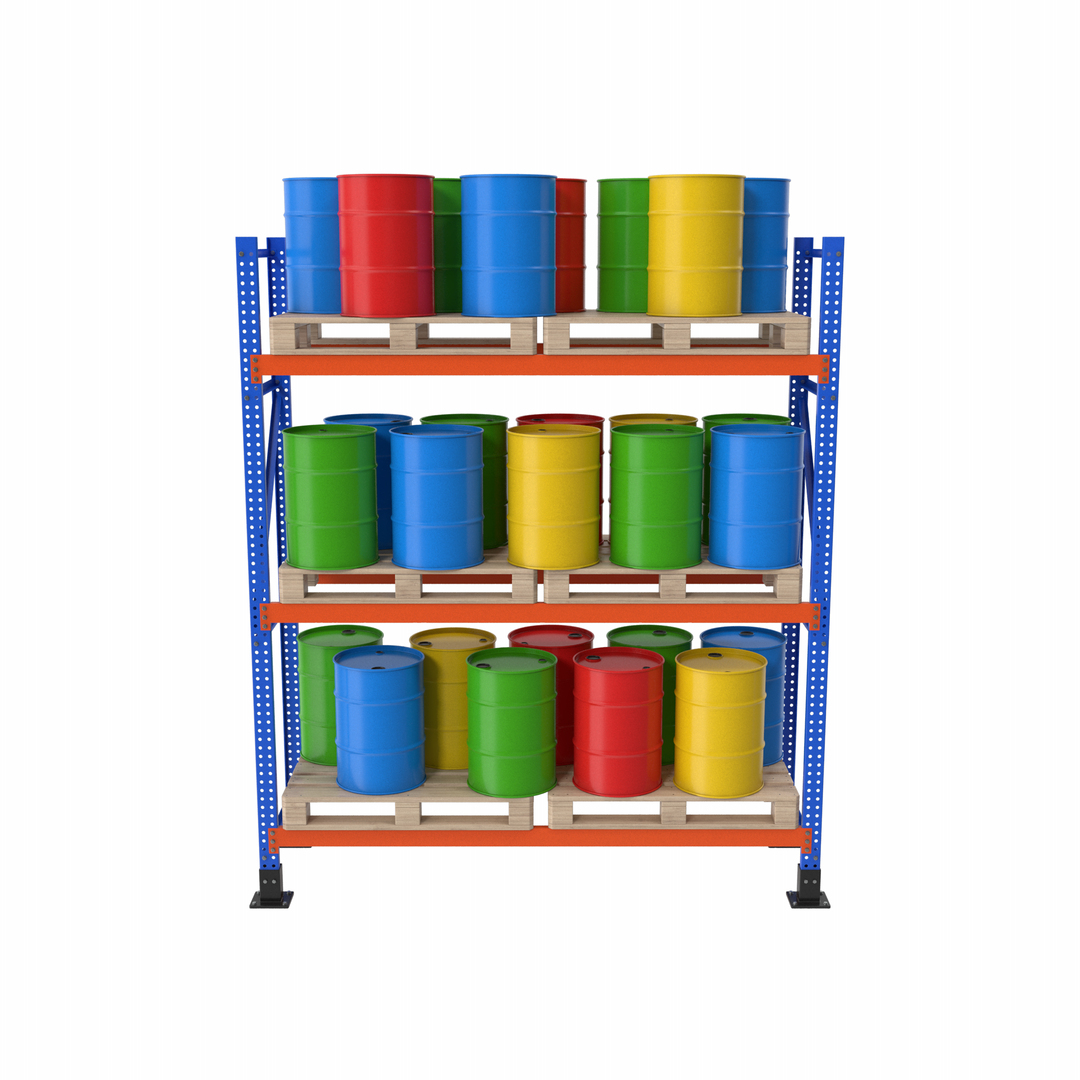 3D Pallet Rack And Colored Barrels - TurboSquid 2162255
