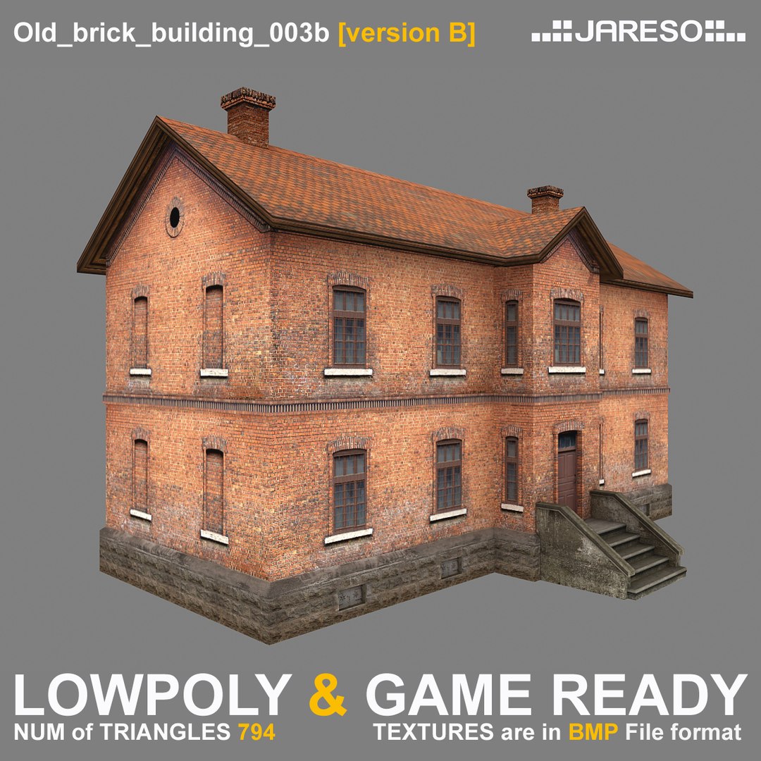 Low-polygonal Brick Building Old 3d Model