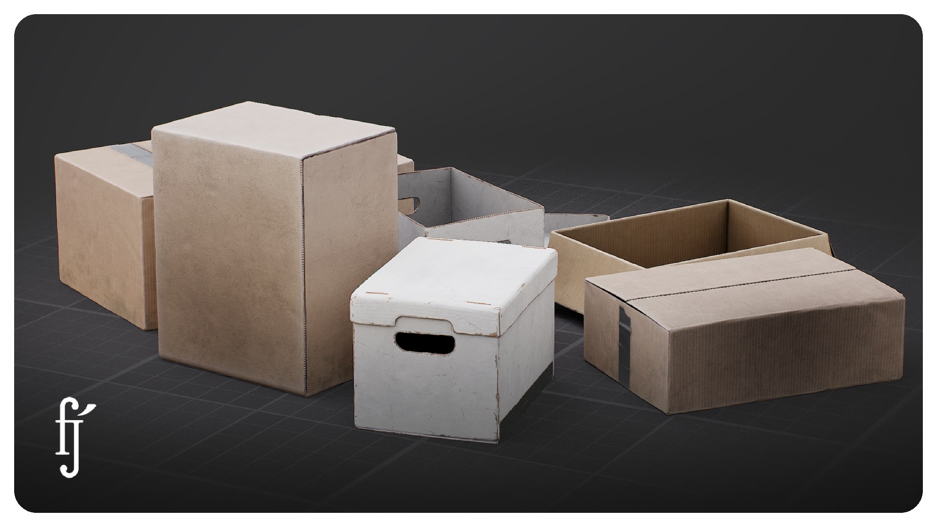 3D Cardboard Boxes Set Model - TurboSquid 2334587