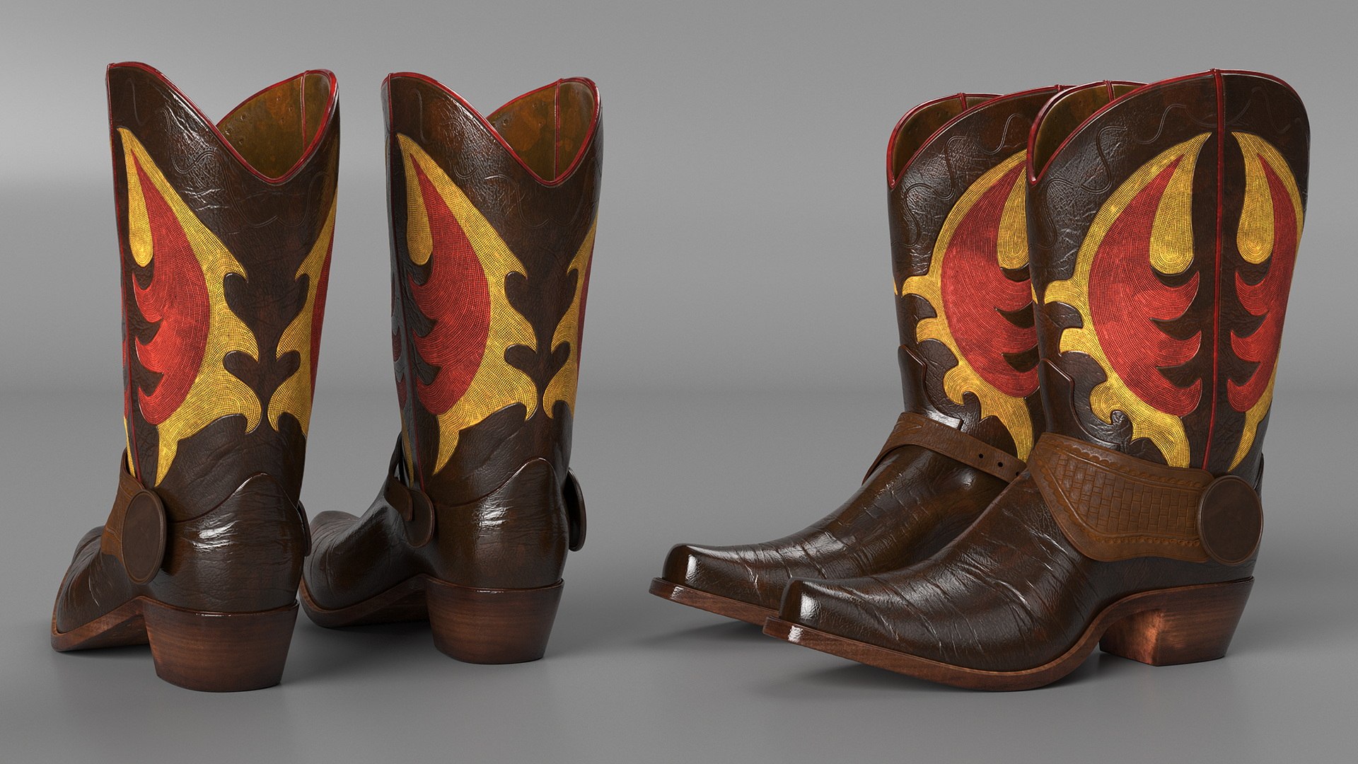 Western Cowboy Boots With Flame Pattern 3D Model - TurboSquid 2240355