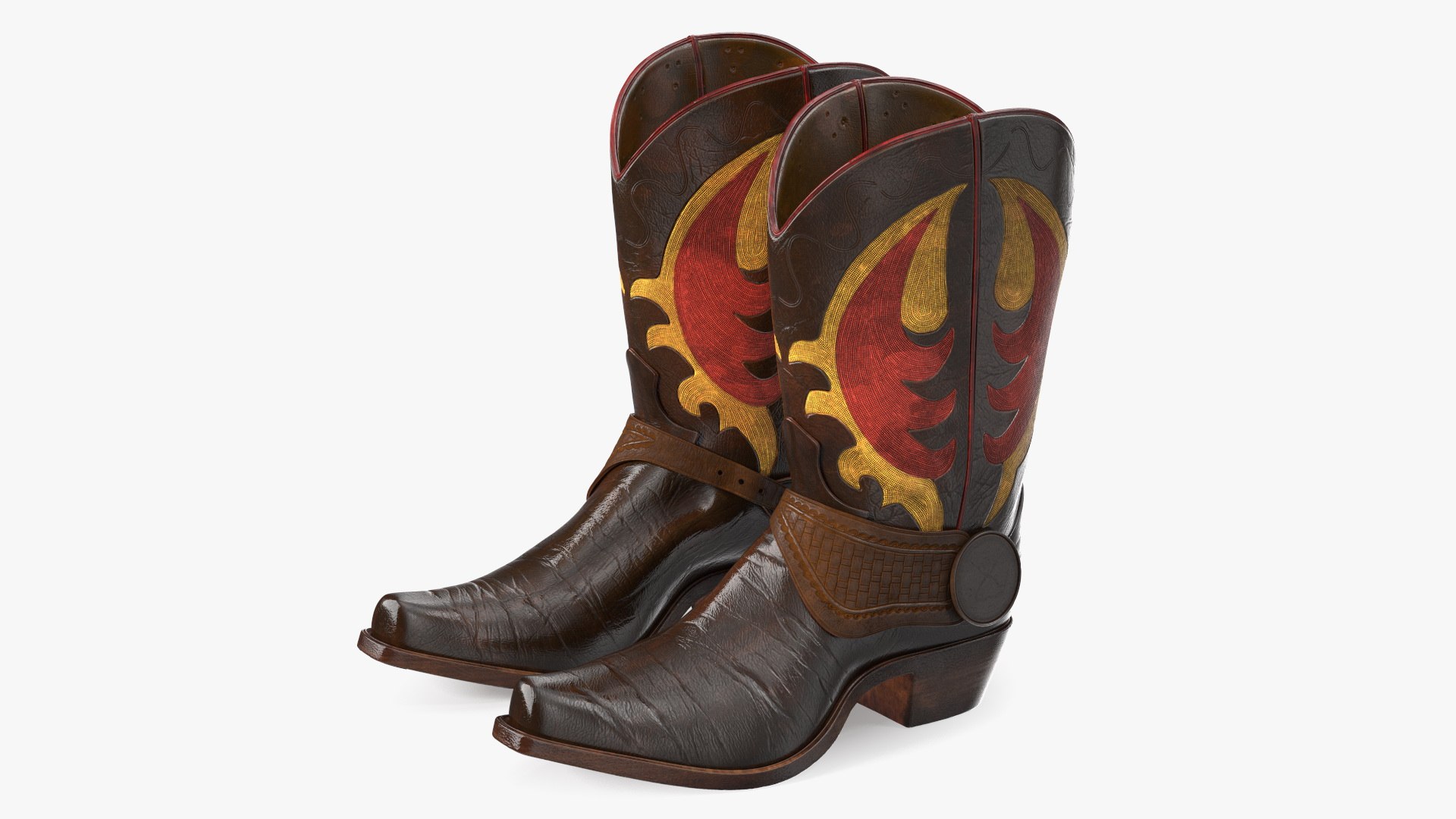 Western Cowboy Boots With Flame Pattern 3D Model - TurboSquid 2240355
