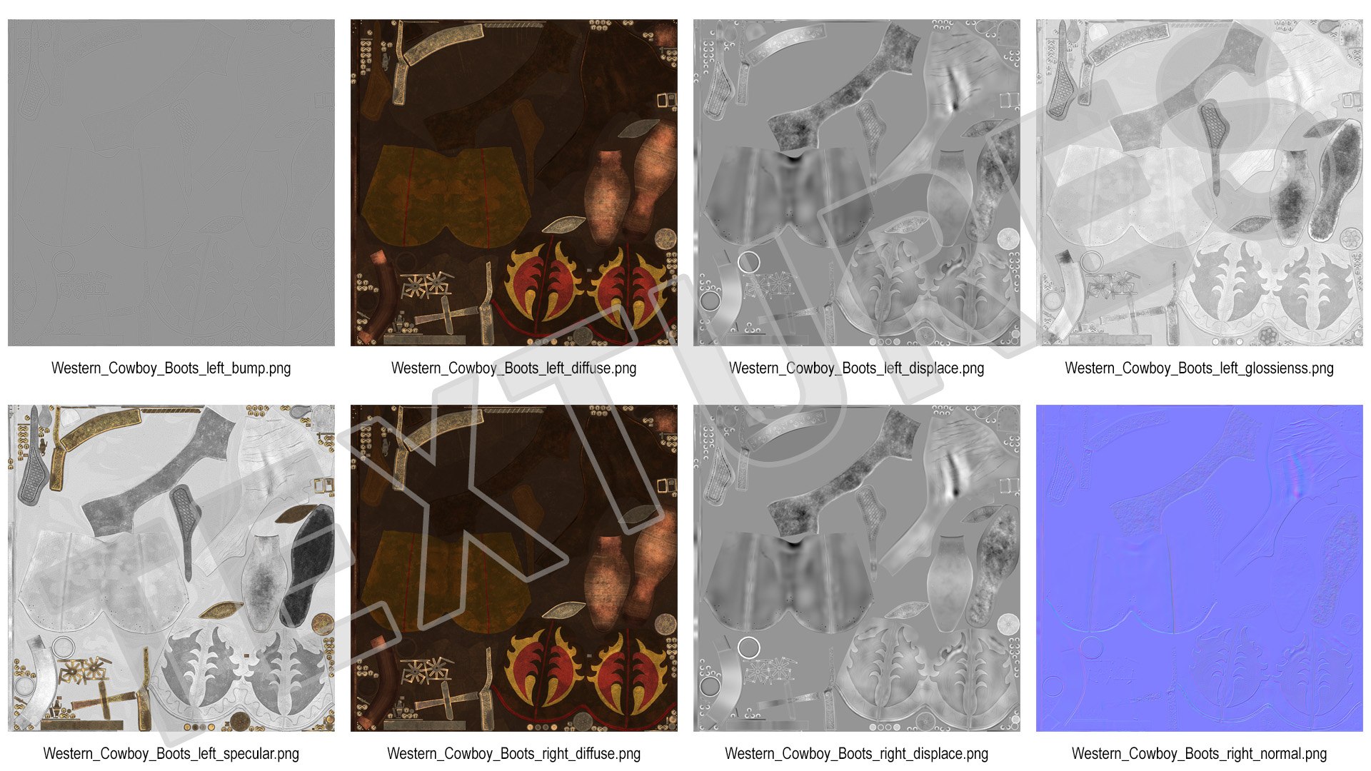 Western Cowboy Boots With Flame Pattern 3D Model - TurboSquid 2240355