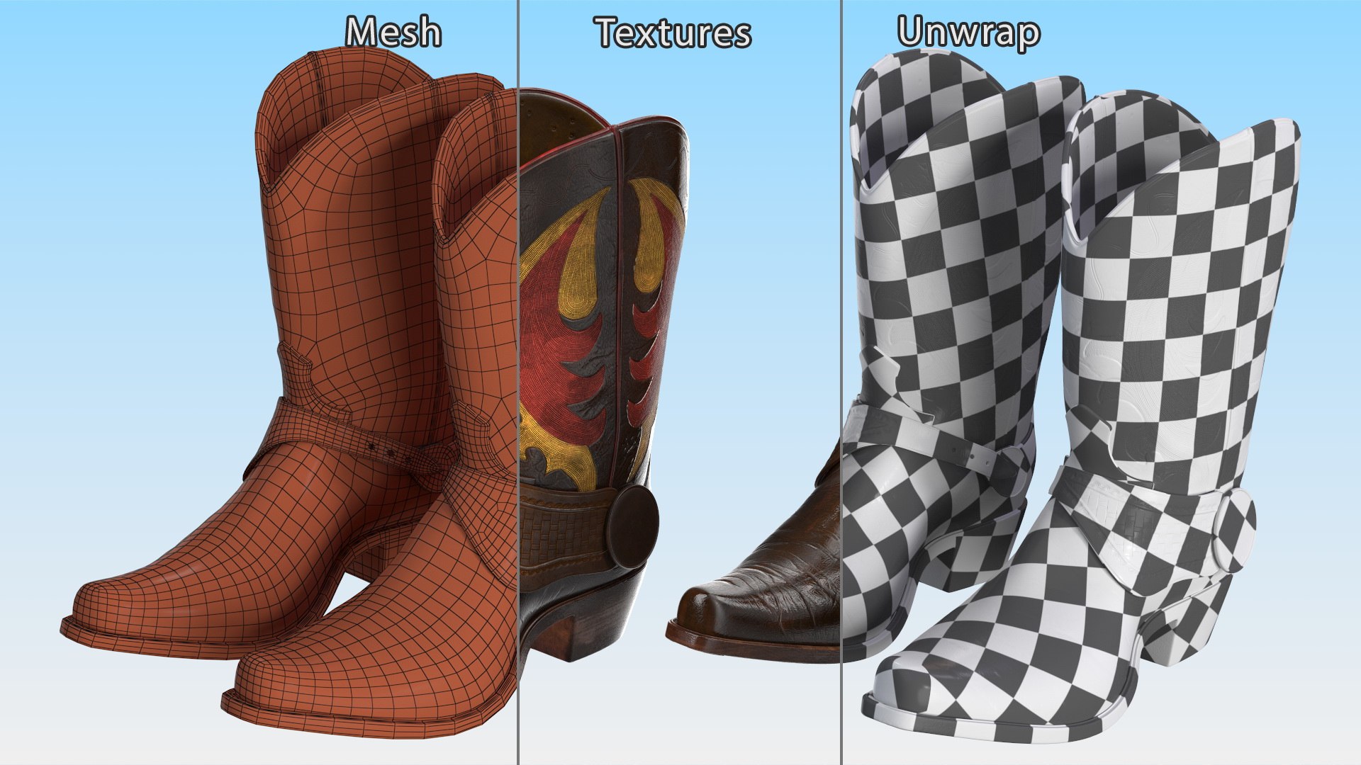 Western Cowboy Boots With Flame Pattern 3D Model - TurboSquid 2240355