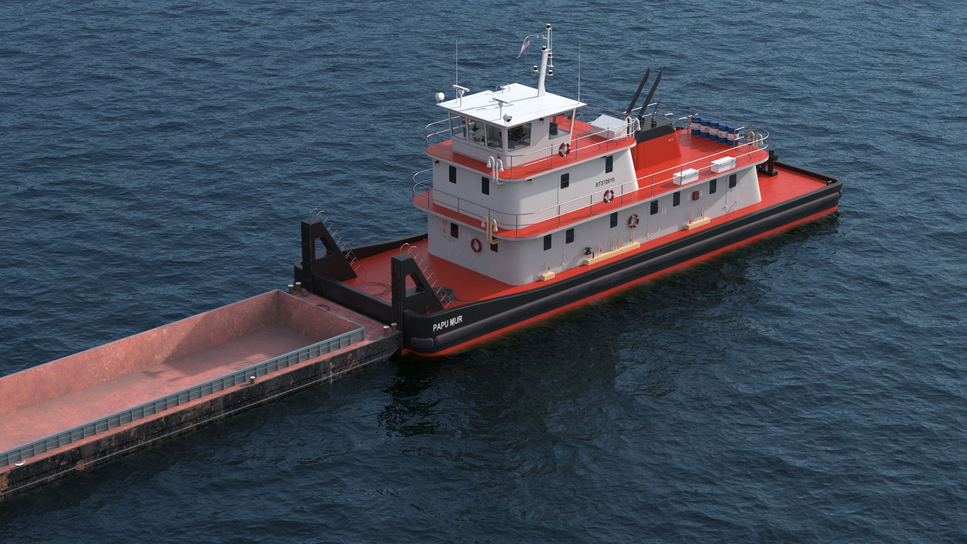 Pushboat With Hopper Barge On Water 3D Model - TurboSquid 2403563