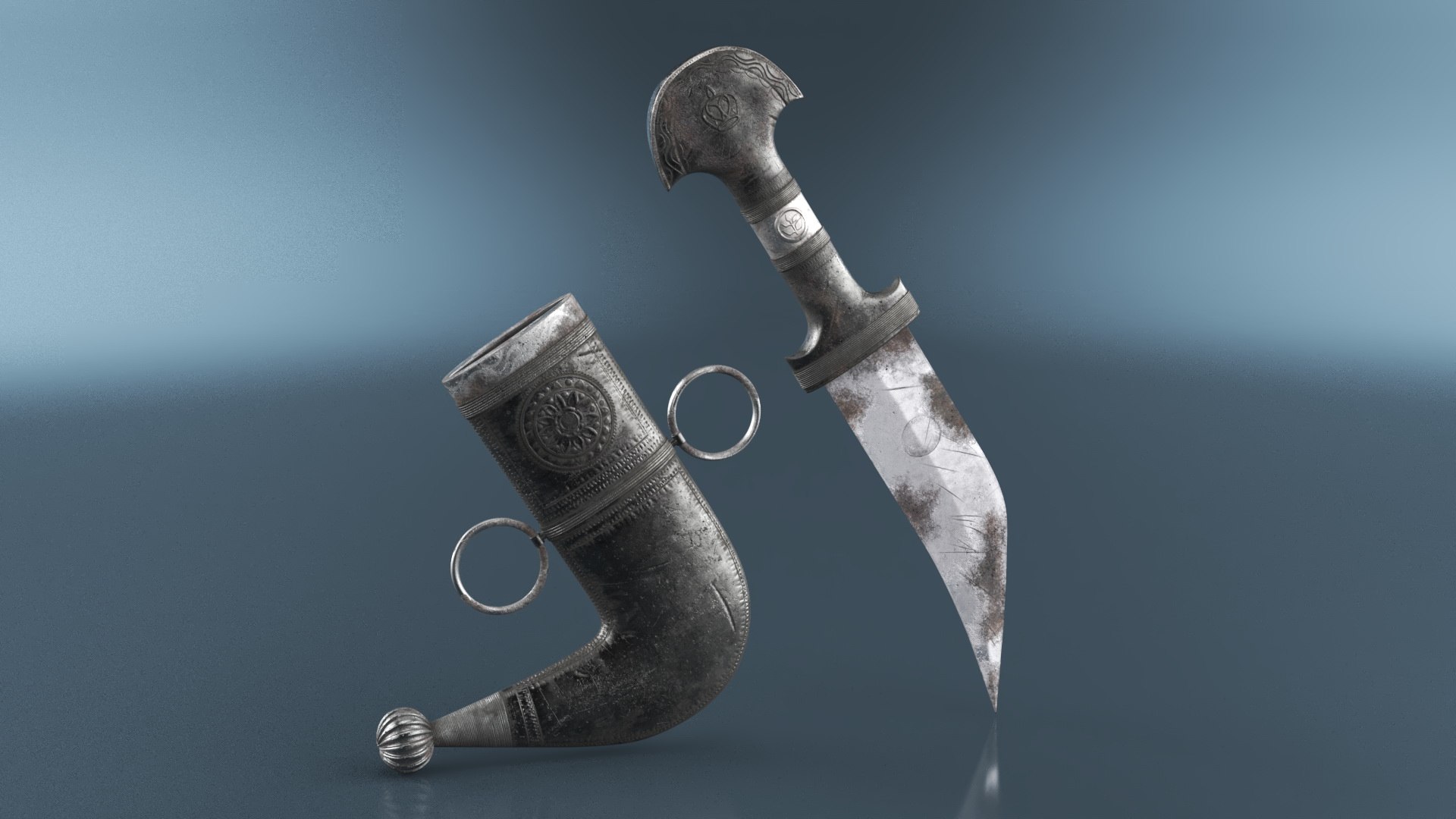 Antique Shibriya Dagger In Silver Sheath 3D Model - TurboSquid 2424658