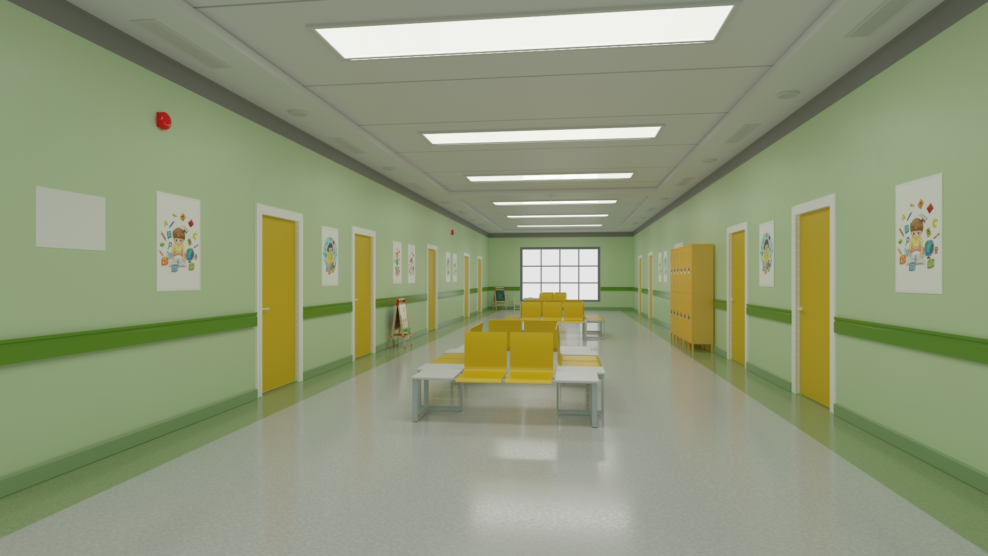 3D Kindergarten Hallway Corridor Corner Model - TurboSquid 2349803