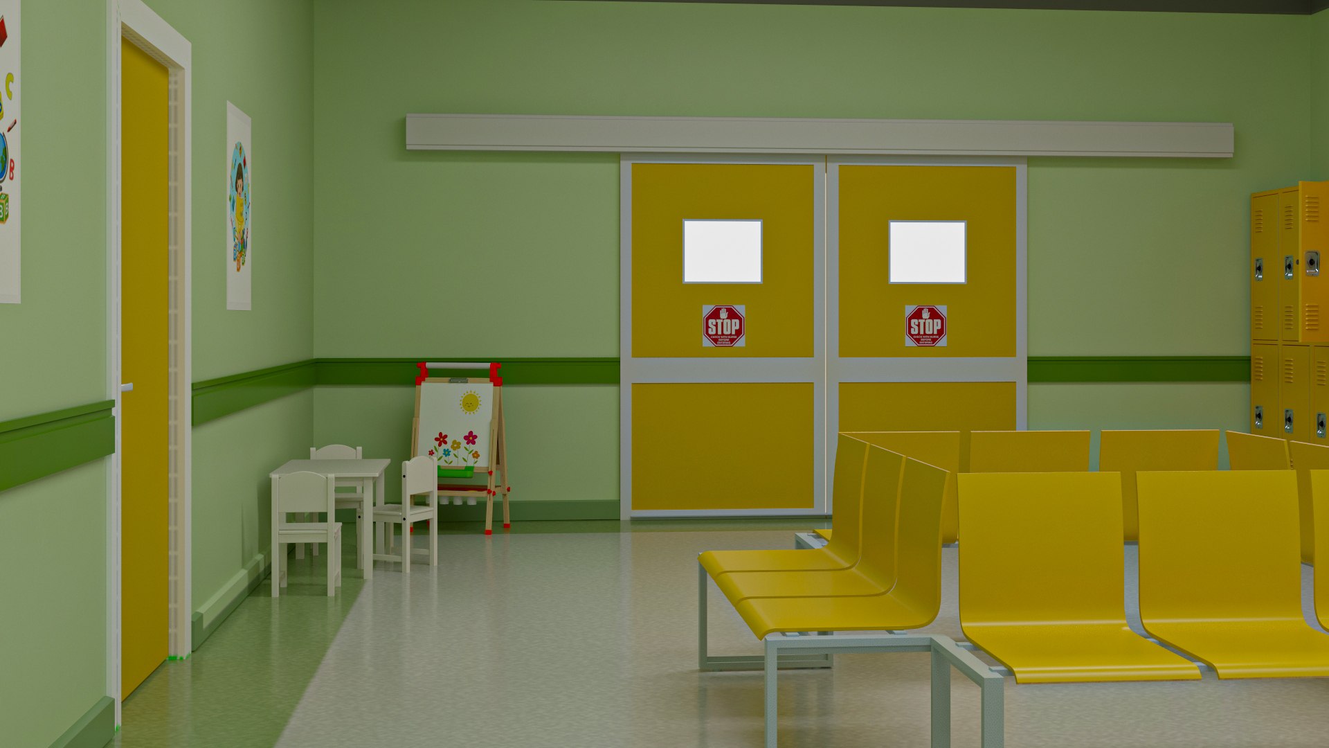 3D Kindergarten Hallway Corridor Corner Model - TurboSquid 2349803