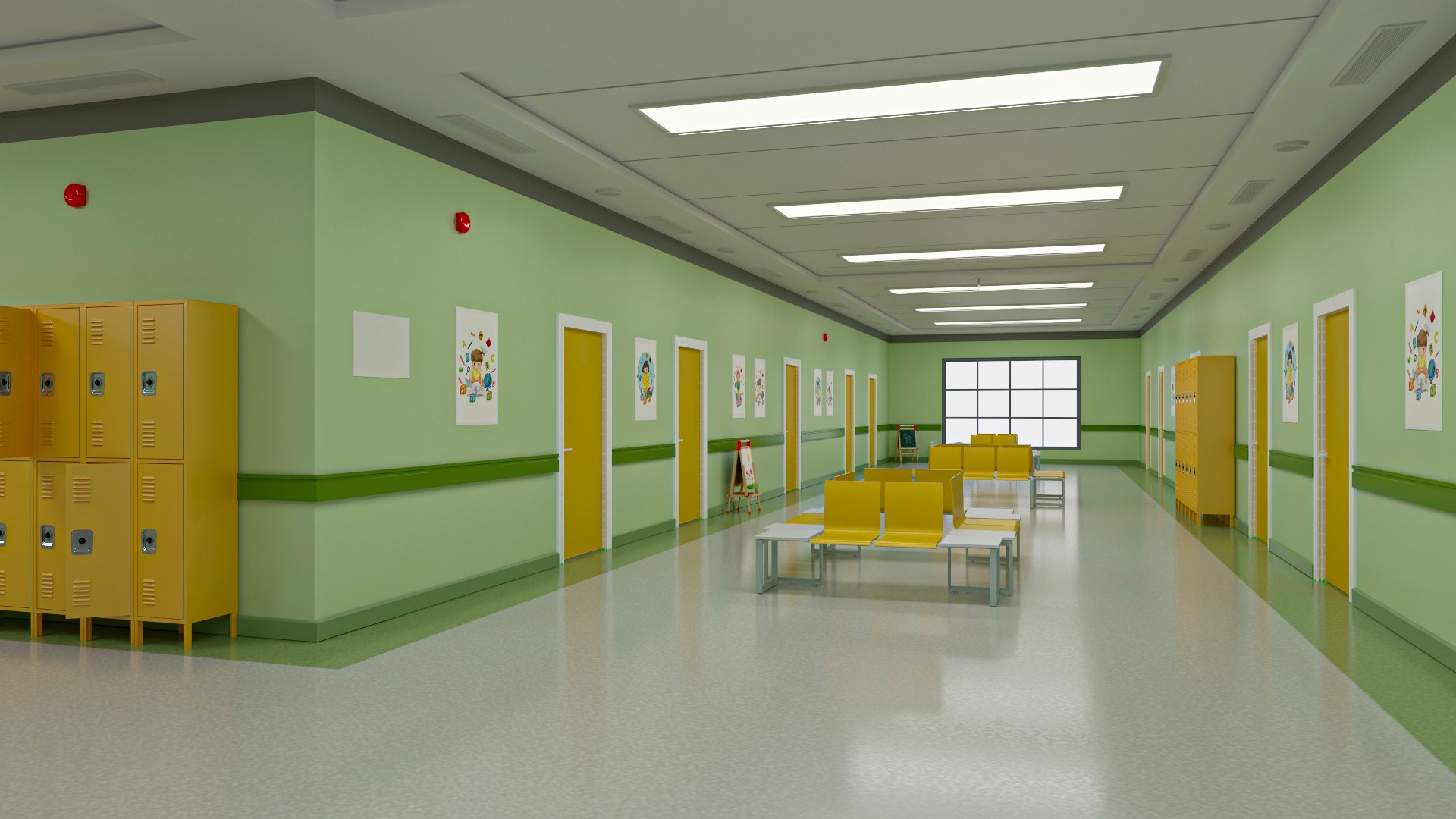 3D Kindergarten Hallway Corridor Corner Model - TurboSquid 2349803