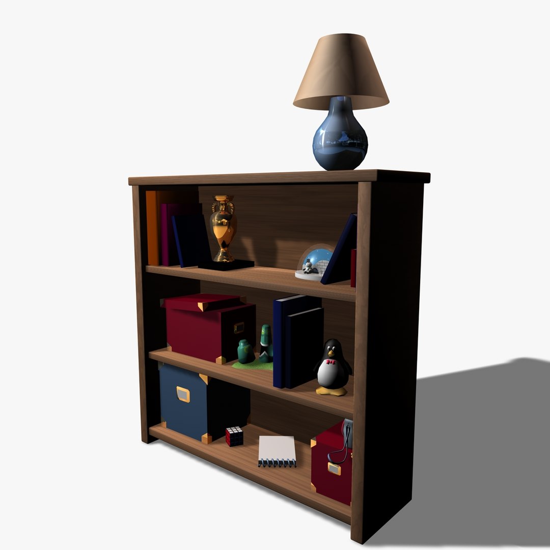3d Model Cartoon Bookshelf Books