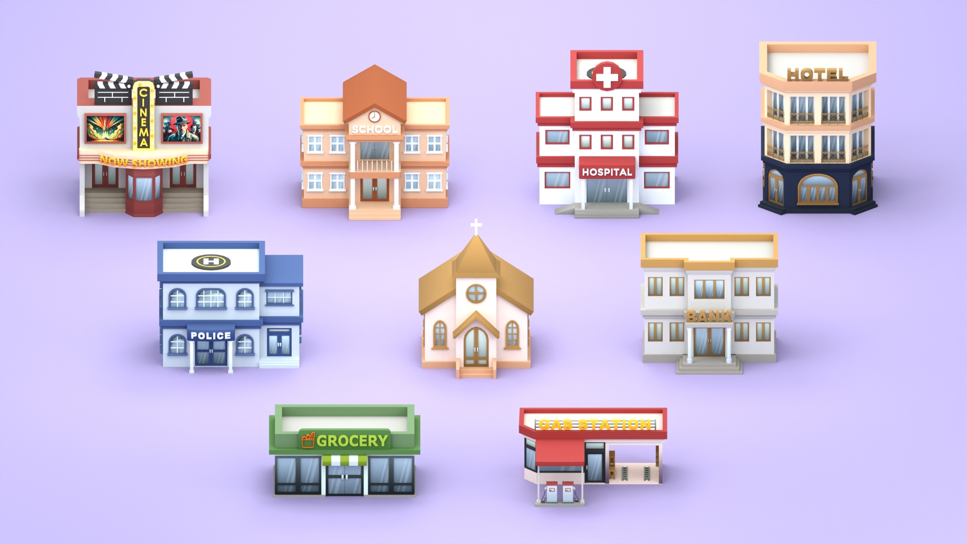 3D Cartoon Low Poly Building Pack Set2 Model - TurboSquid 2243042
