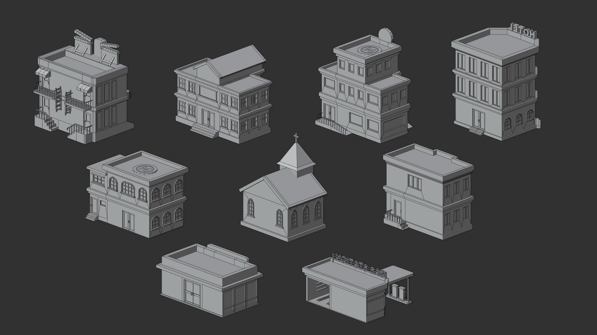 3D Cartoon Low Poly Building Pack Set2 Model - TurboSquid 2243042