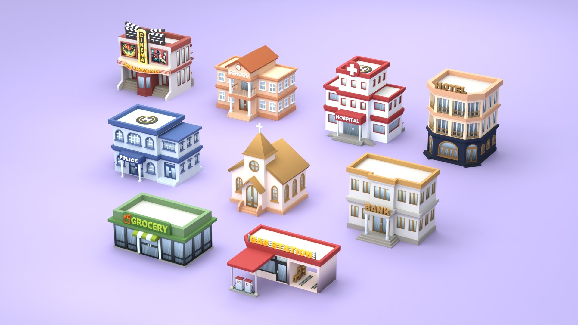 3D Cartoon Low Poly Building Pack Set2 Model - TurboSquid 2243042