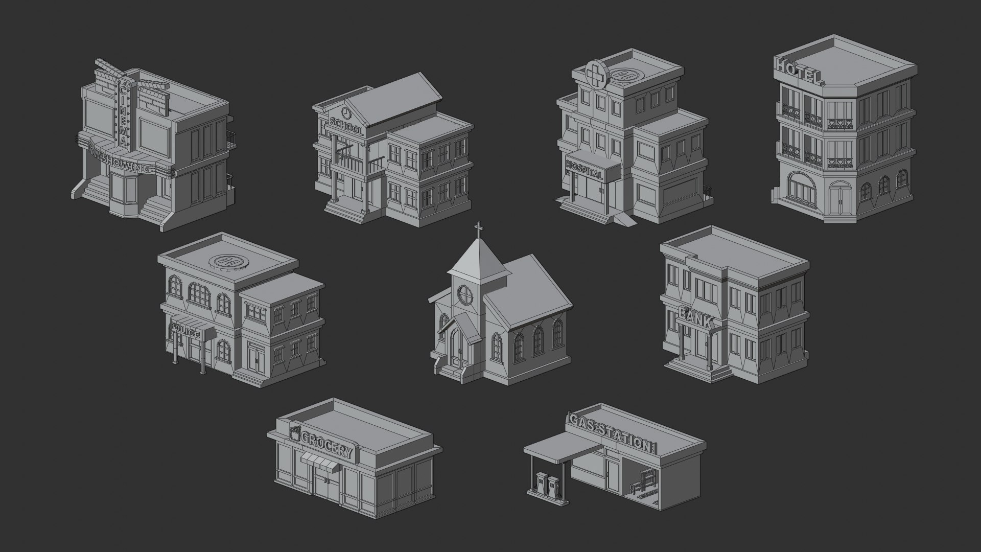 3D Cartoon Low Poly Building Pack Set2 Model - TurboSquid 2243042