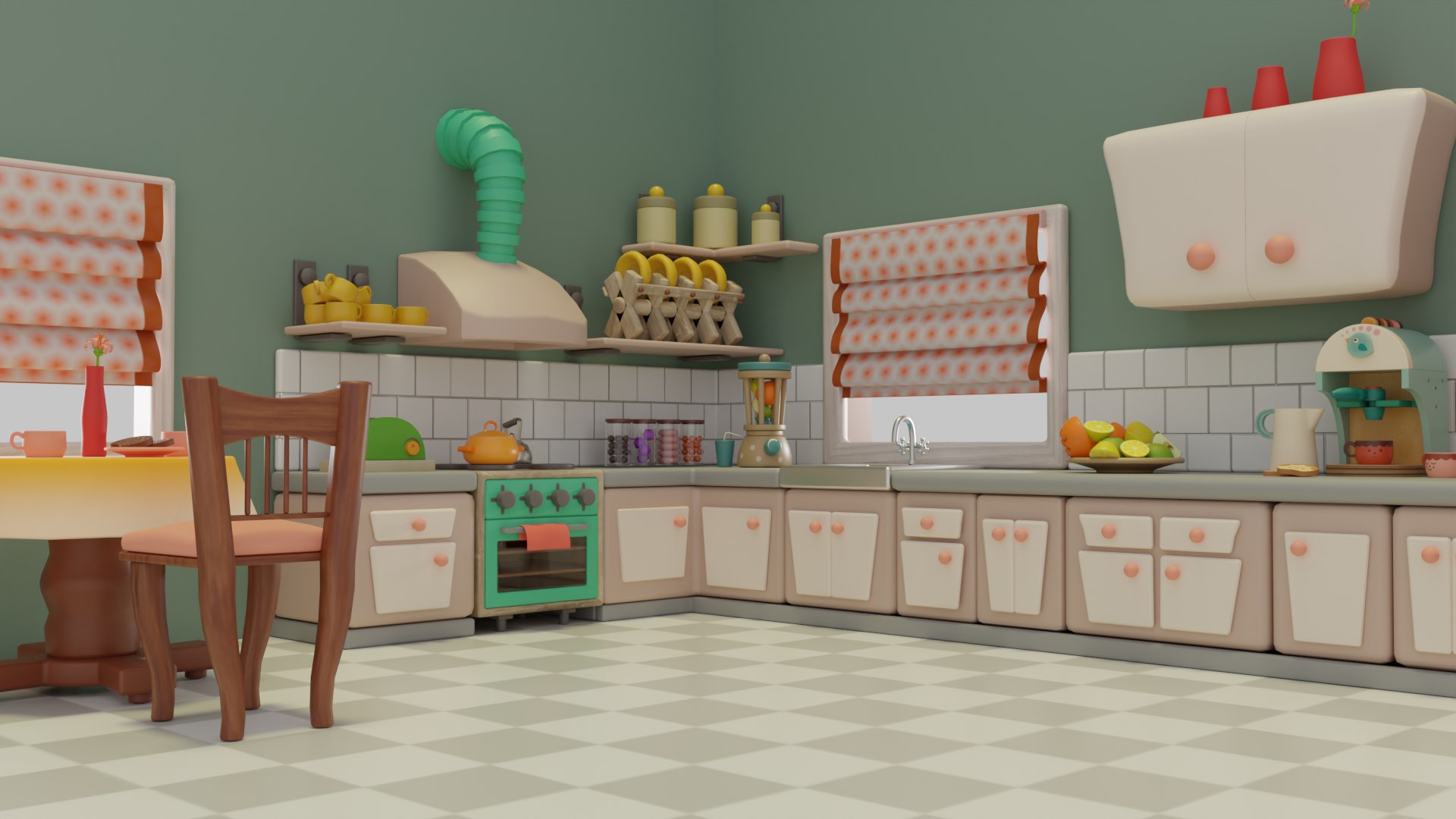 Kitchen Cartoon 3D Model - TurboSquid 2284386