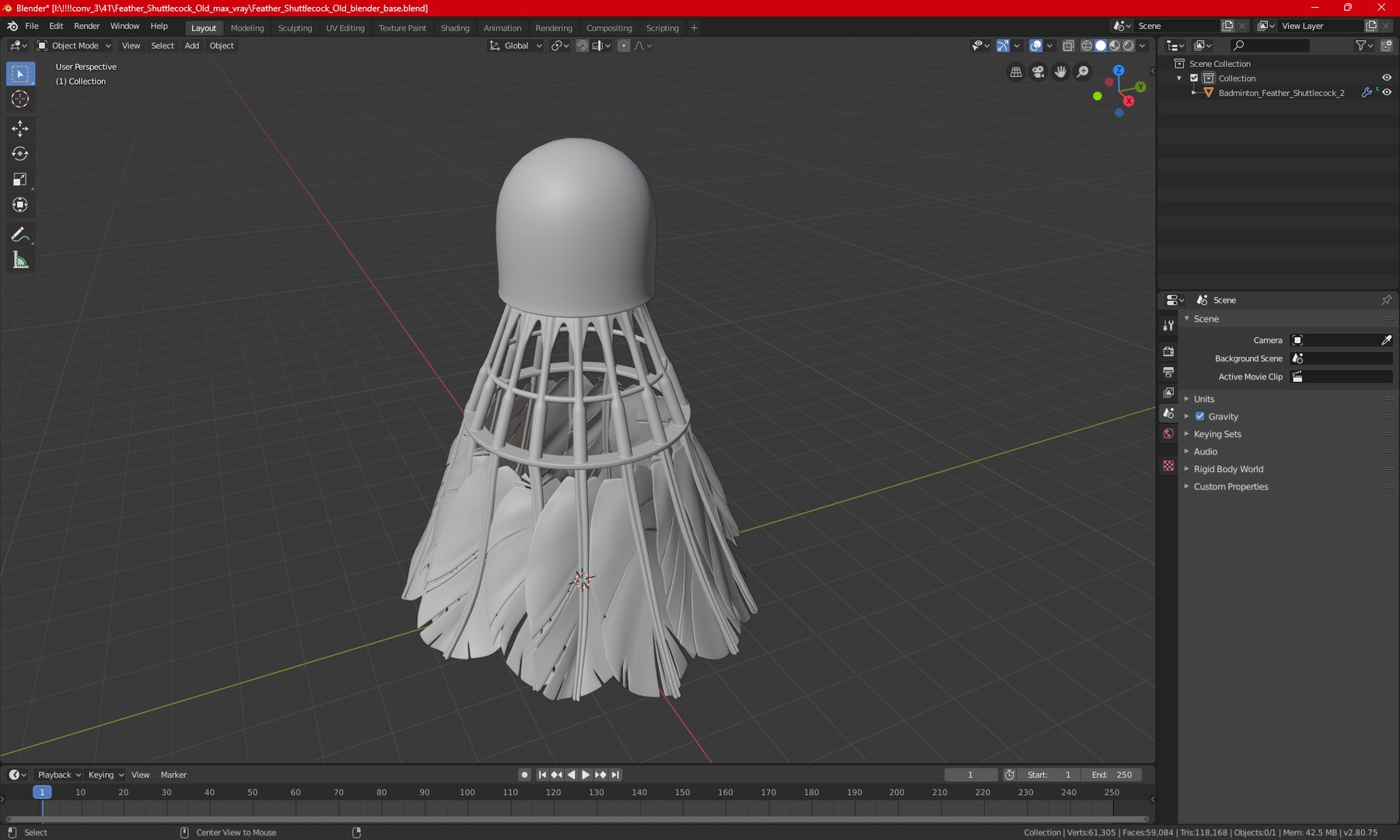 Feather Shuttlecock Old 3D Model - TurboSquid 2191852