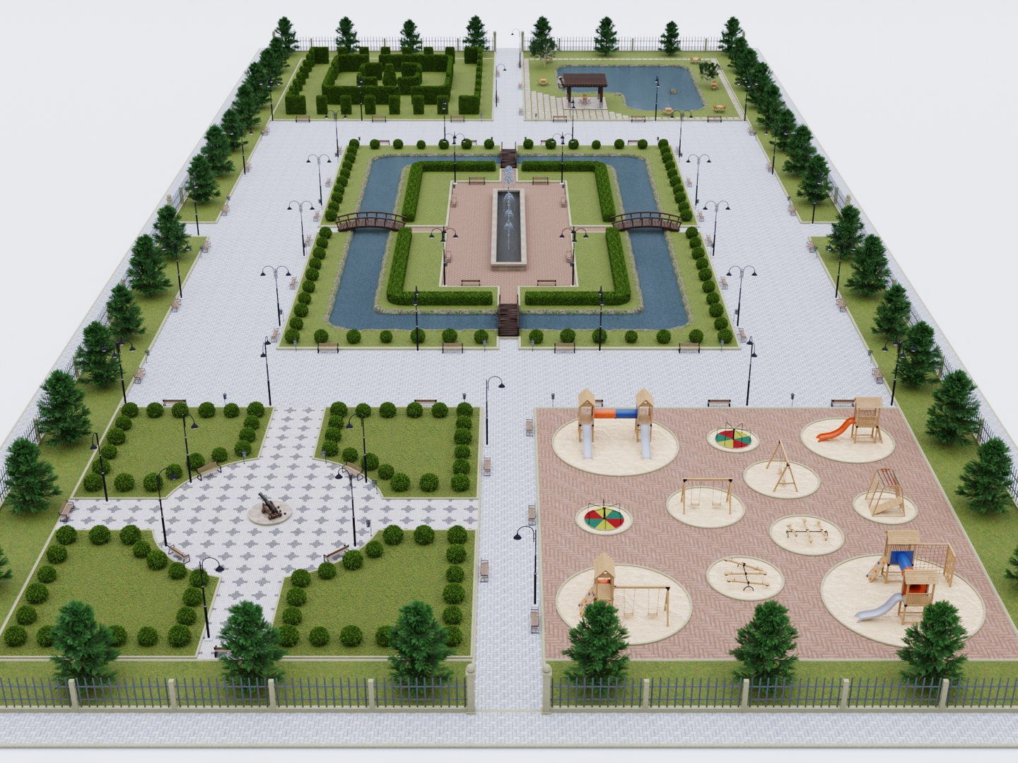 3D Garden Park Modular Model - TurboSquid 1898121