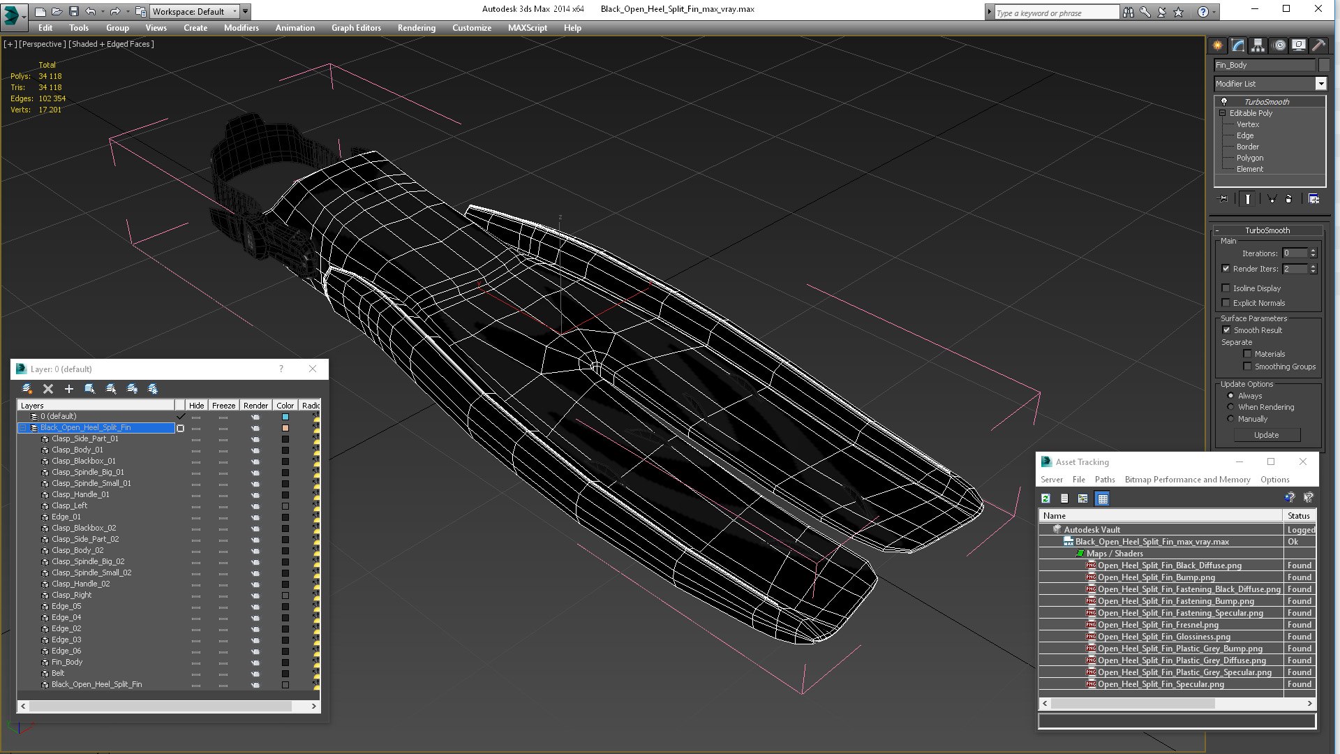 3D Black Open Heel Split Fin Model - TurboSquid 2147246