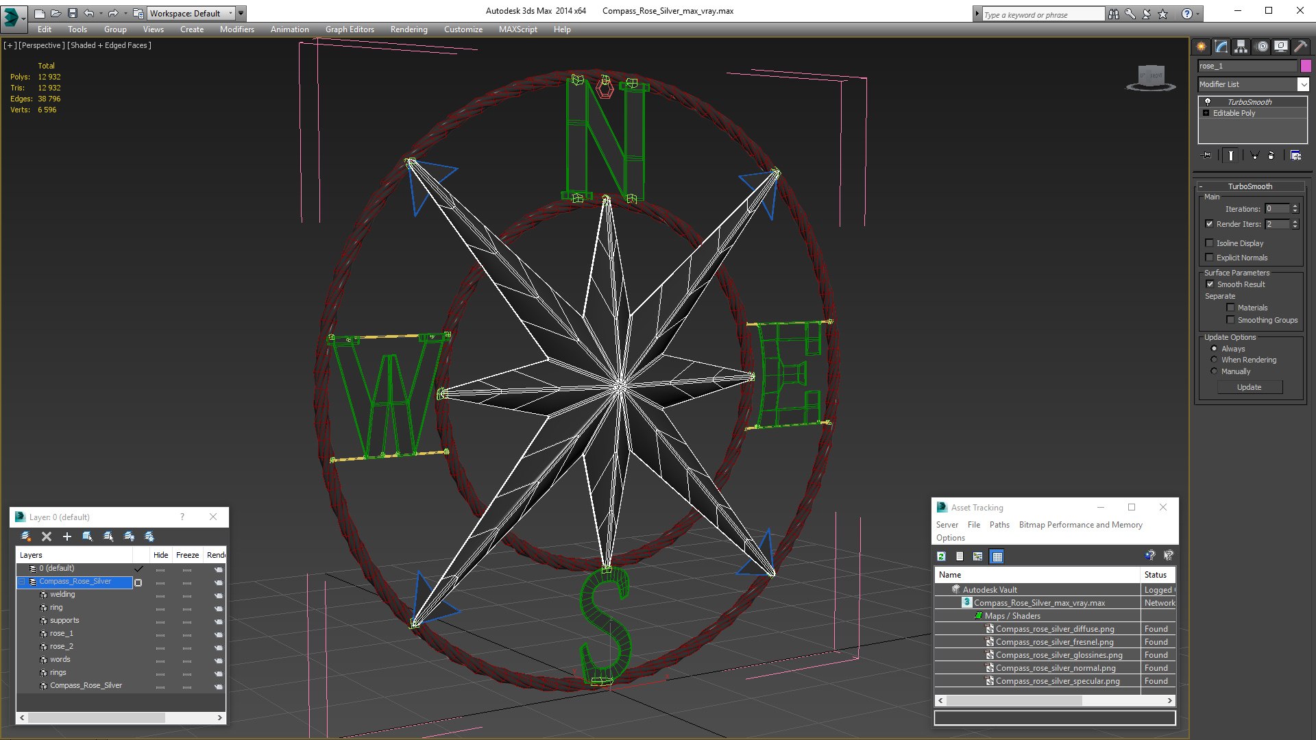 Compass Rose Silver 3D model - TurboSquid 1832860