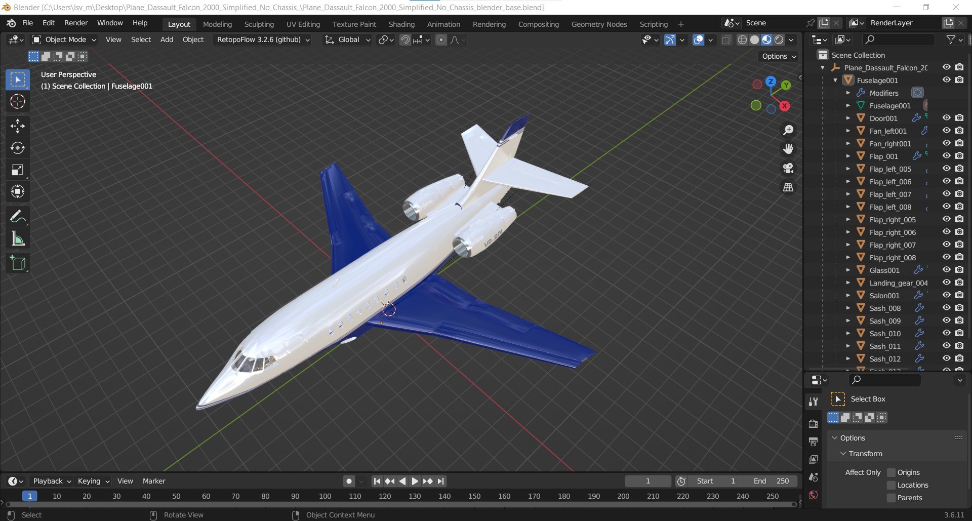Plane Dassault Falcon 2000 Simplified No Chassis 3D - TurboSquid 2384627