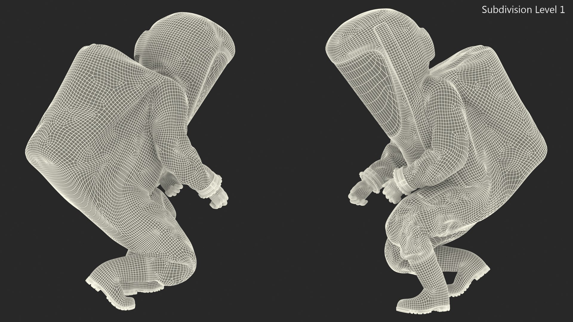 Fully Encapsulating Chemical Protection Suit Squat Pose 3D model ...