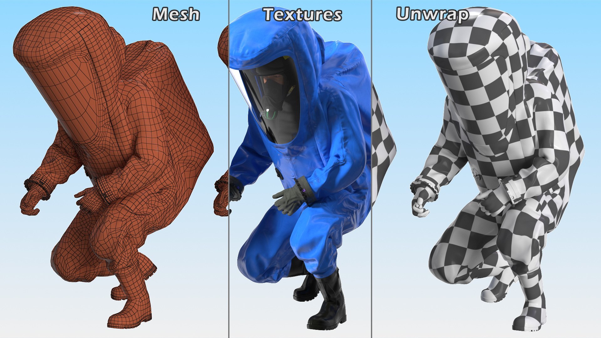 Fully Encapsulating Chemical Protection Suit Squat Pose 3D model ...