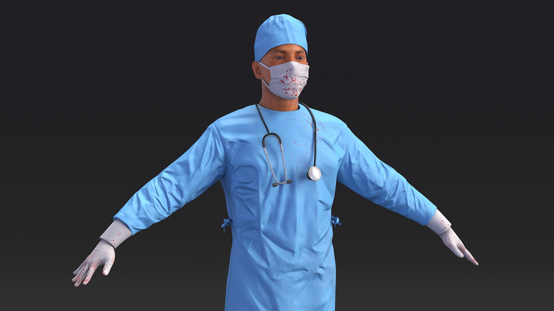 3D Blood Stained Surgeon Doctor In Mask Rigged For Cinema 4D Model ...