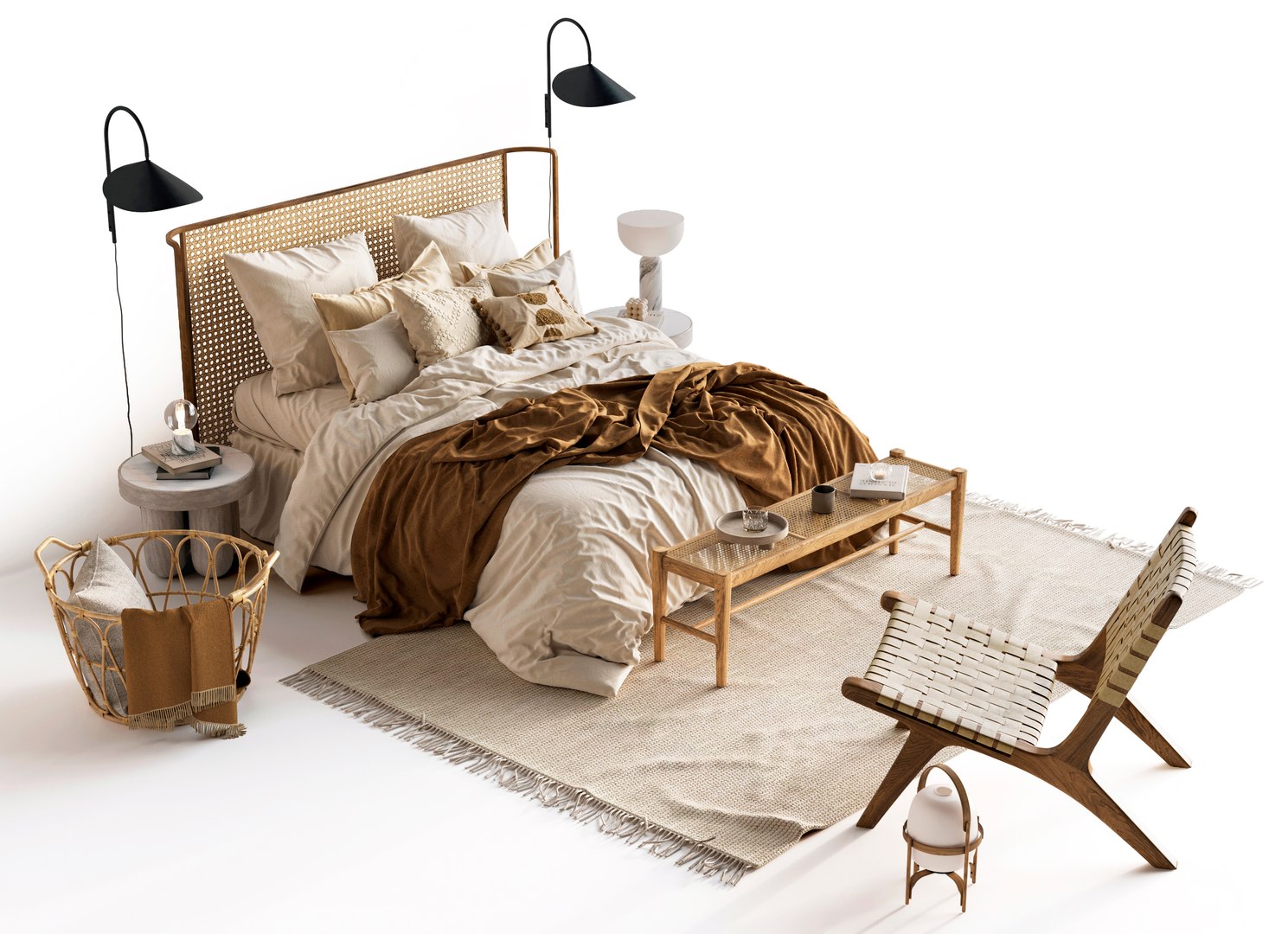 3D Bed Furniture Interior Set 3D Mode Model - TurboSquid 2232564