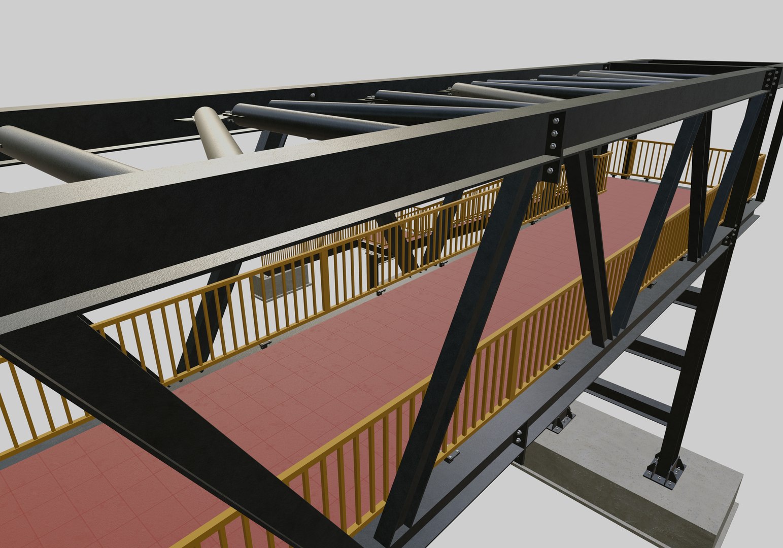 Steel Pedestrian Bridge - Three Columns - Truss Type-10 3D Model ...